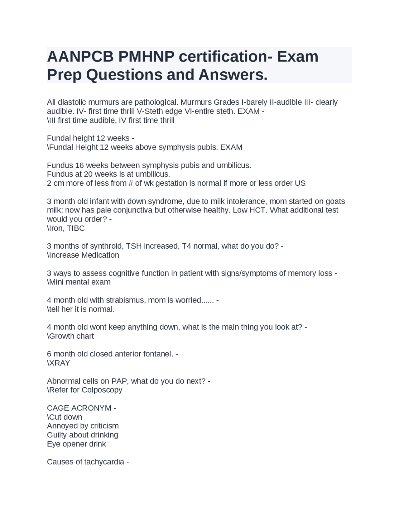 Medical Conditions and Treatments | Exams Nursing | Docsity