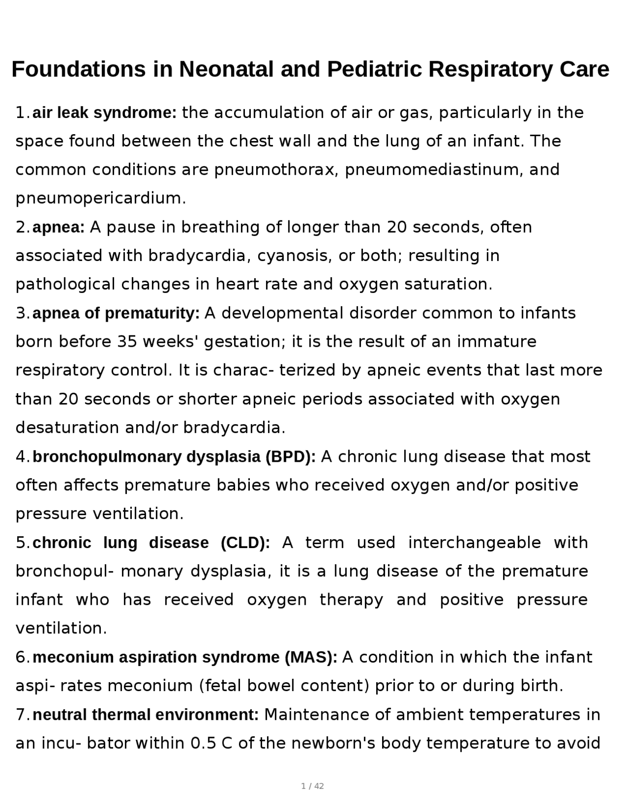 Pediatric Respiratory Disorders | Exams Pediatrics | Docsity