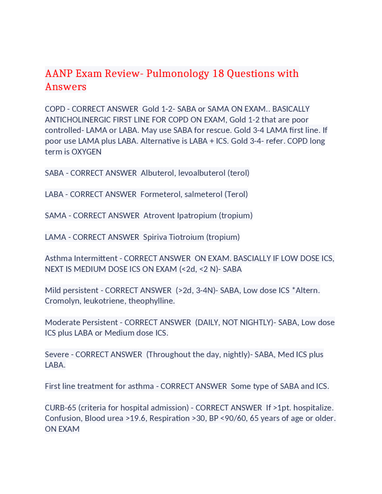 AANP Exam Review Questions with Verified Answers,100% CORRECT | Exams ...