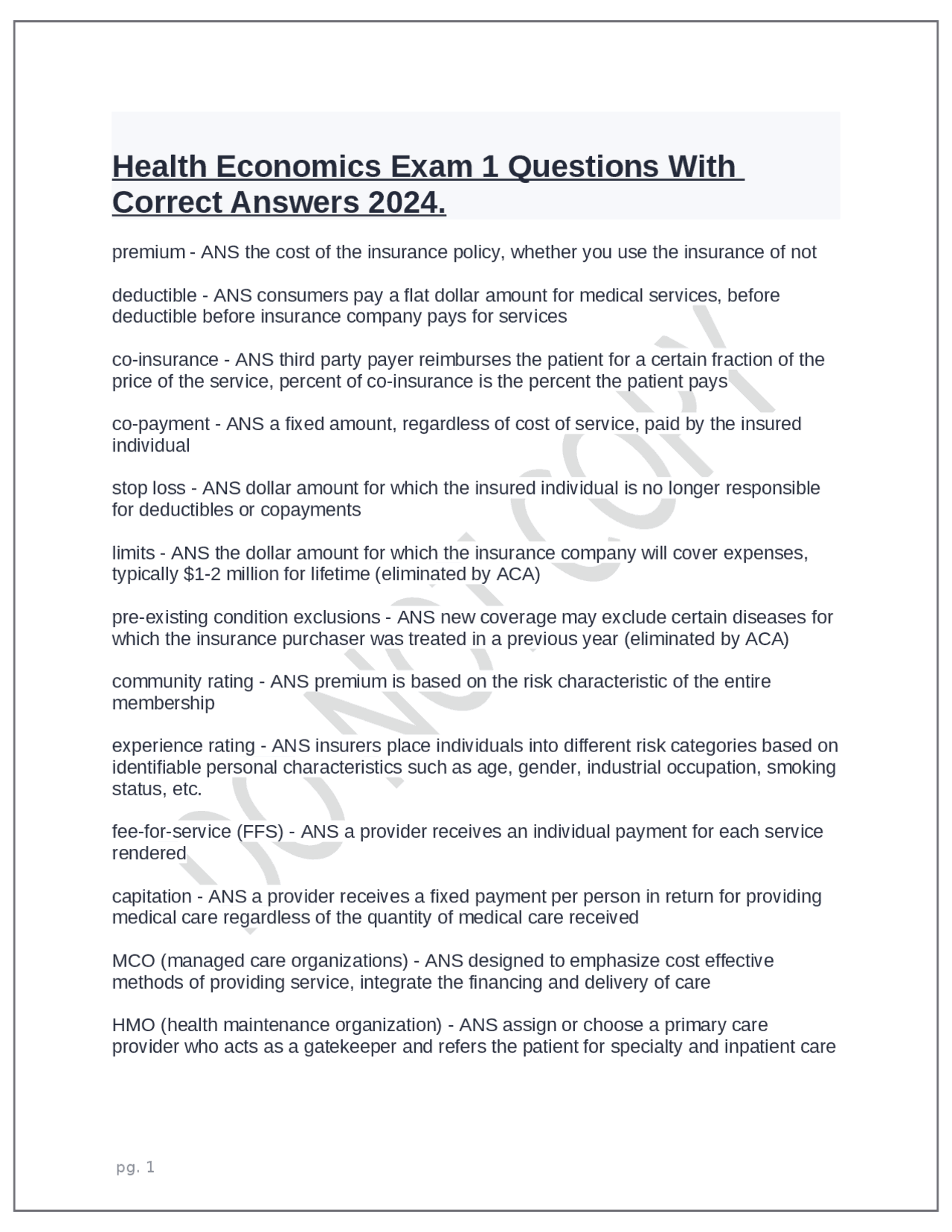 Health Economics Exam 1 Questions With Correct Answers 2024. | Exams ...