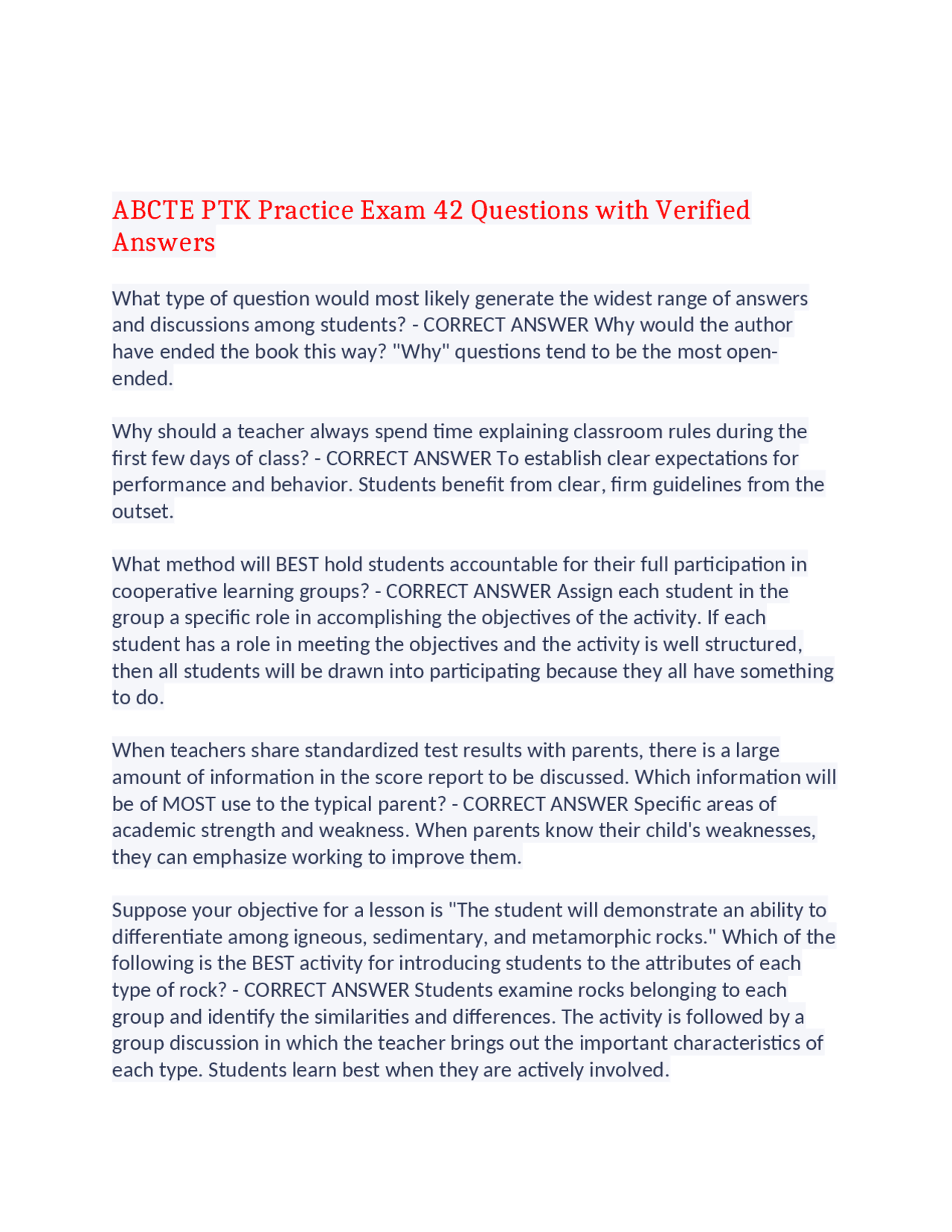 ABCTE PTK Practice Exam 42 Questions with Verified Answers,100% CORRECT ...
