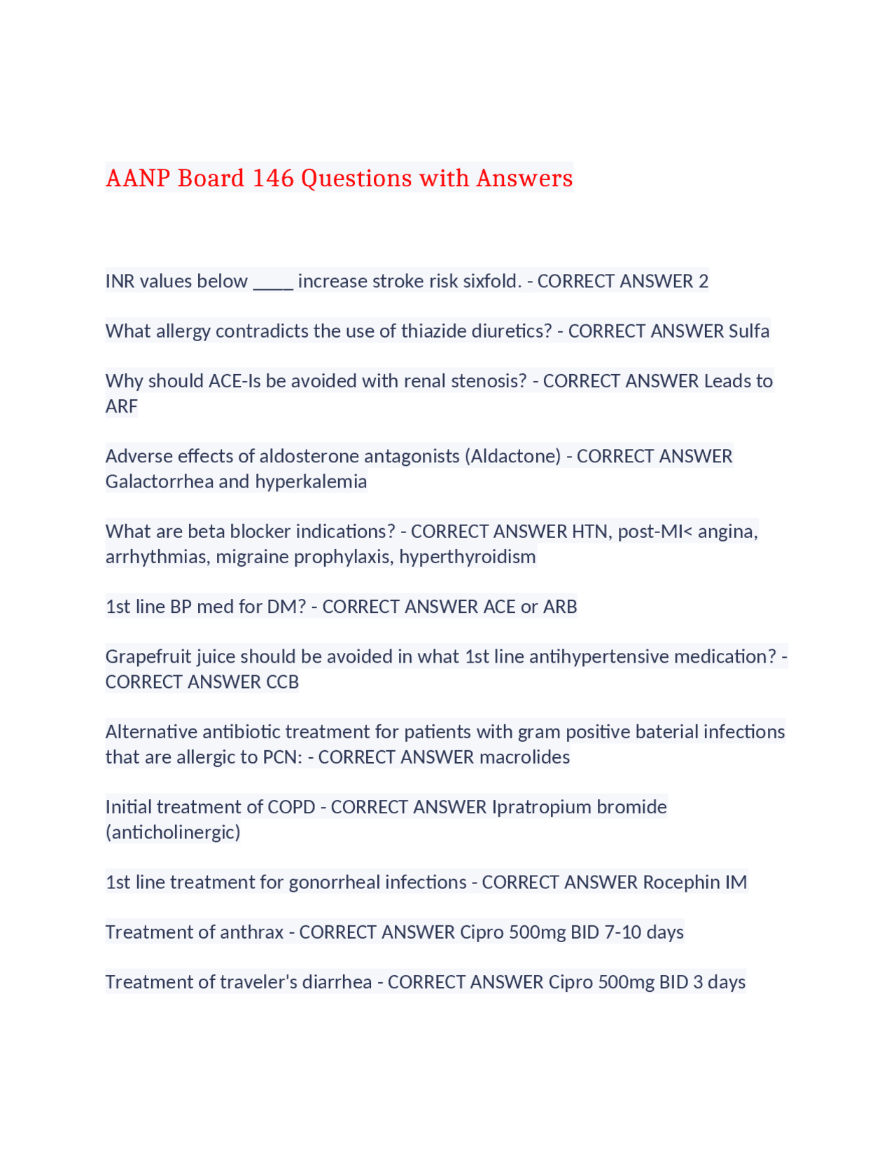 AANP Board 146 Questions with Answers,100% CORRECT | Exams Nursing ...