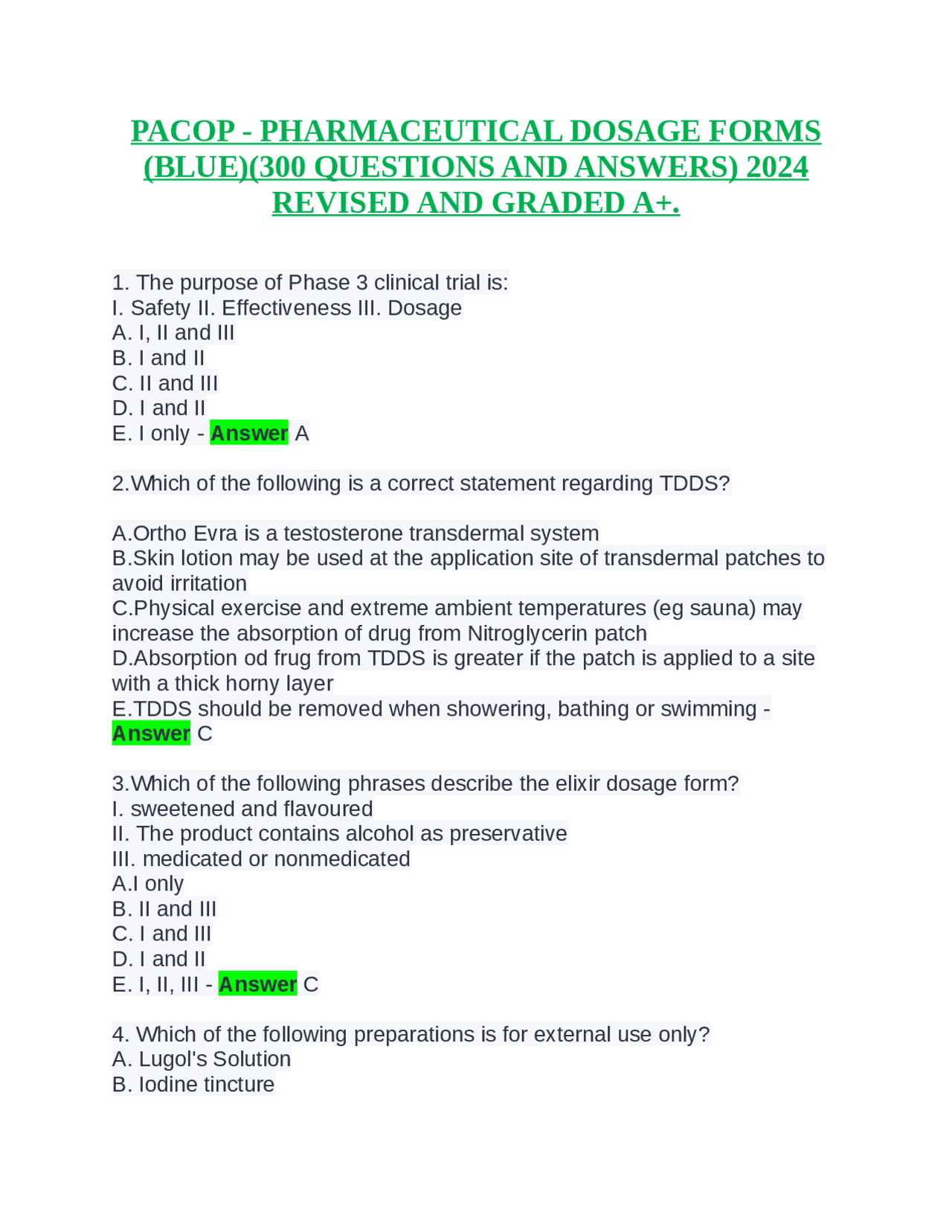 PACOP - PHARMACEUTICAL DOSAGE FORMS (BLUE)(300 QUESTIONS AND ANSWERS ...