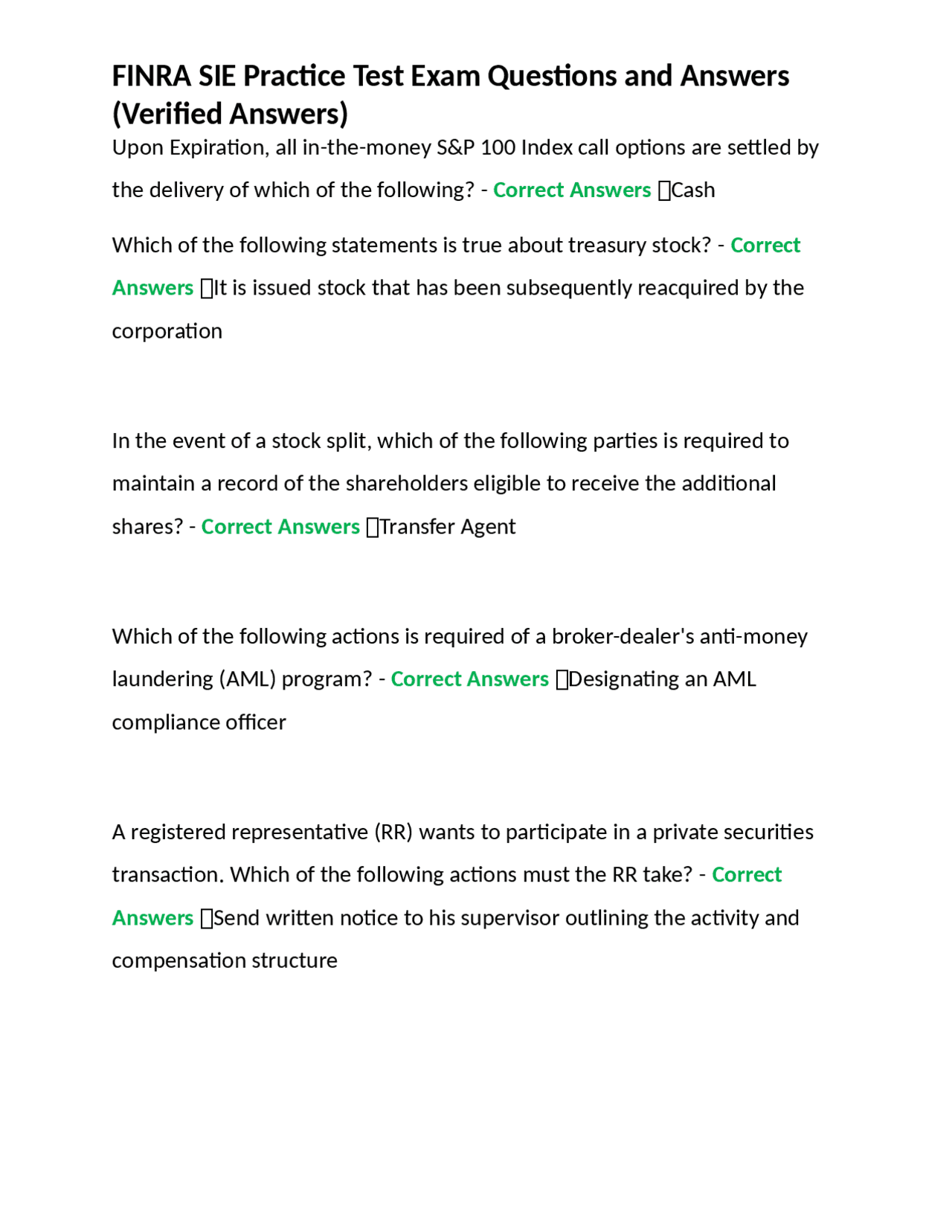 FINRA SIE Practice Test Exam Questions and Answers (Verified Answers ...