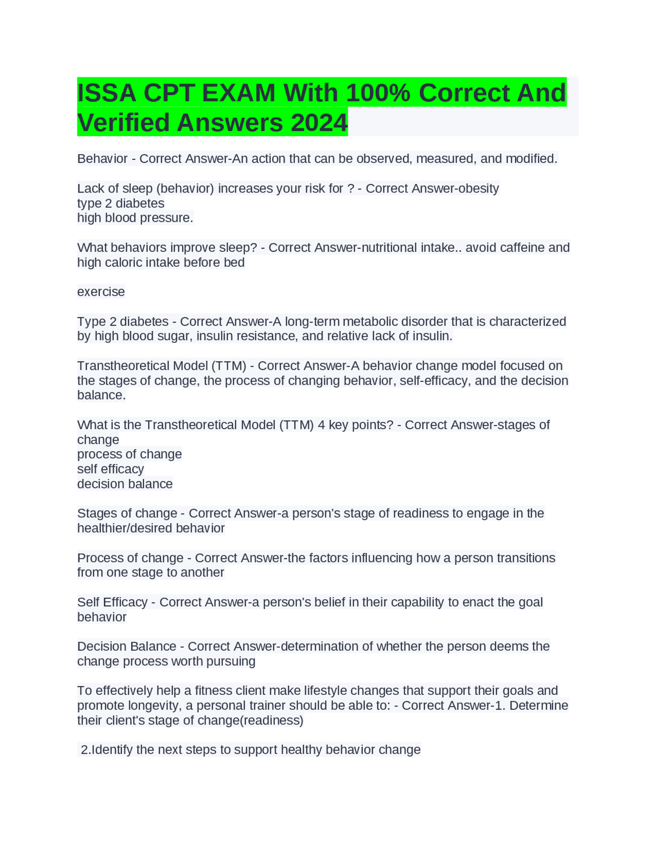 ISSA CPT EXAM With 100% Correct And Verified Answers 2024 | Exams ...