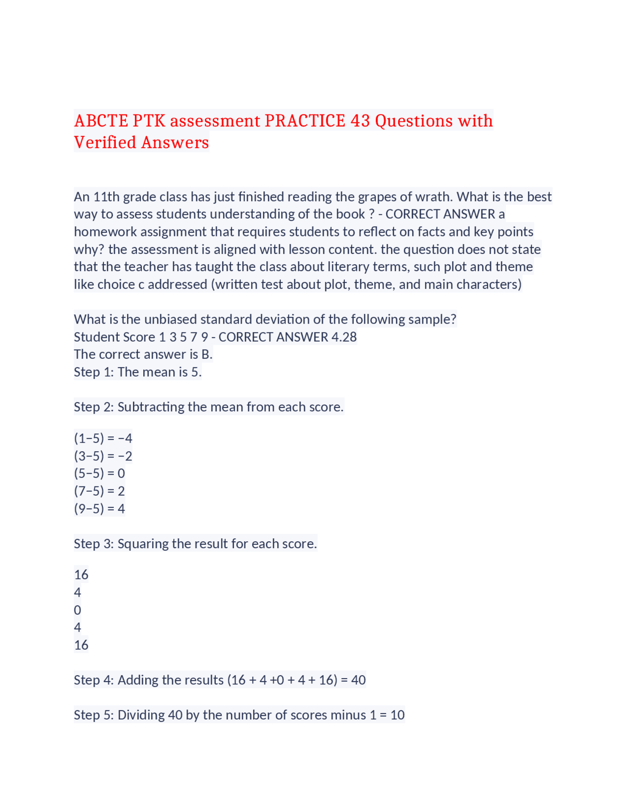 ABCTE MSE Exam Questions with Verified Answers,100% CORRECT | Exams ...