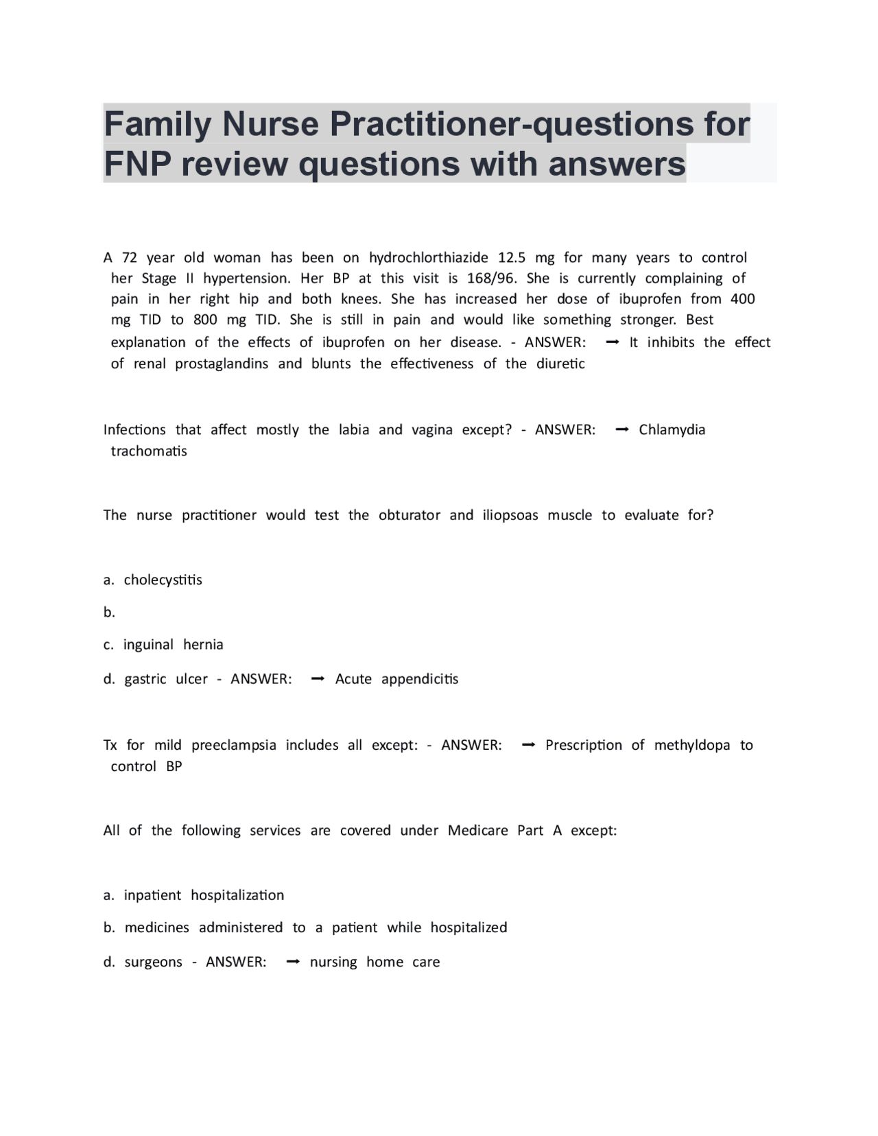 Family Nurse Practitioner-questions for FNP review questions with ...