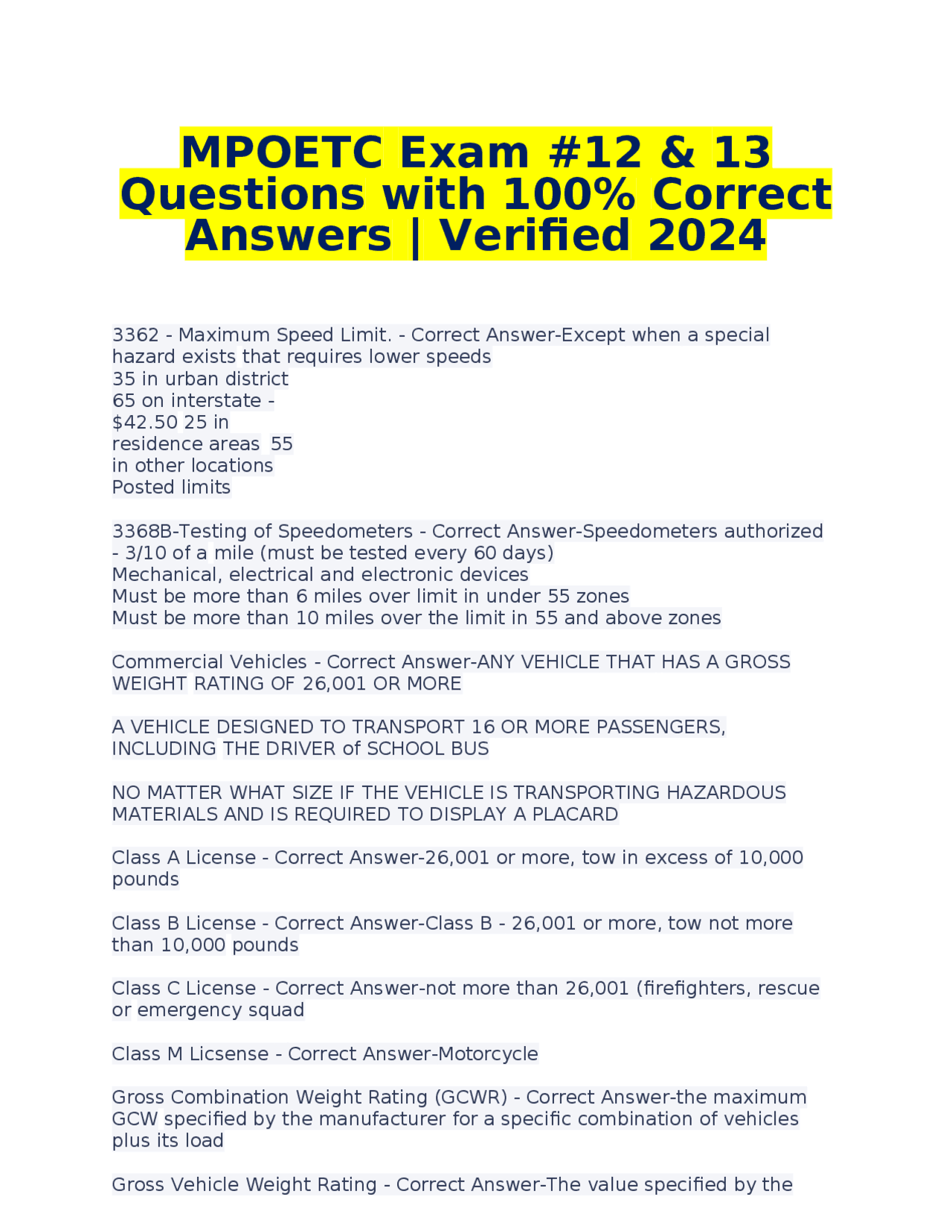MPOETC Exam #12 & 13 Questions with 100% Correct Answers | Verified ...