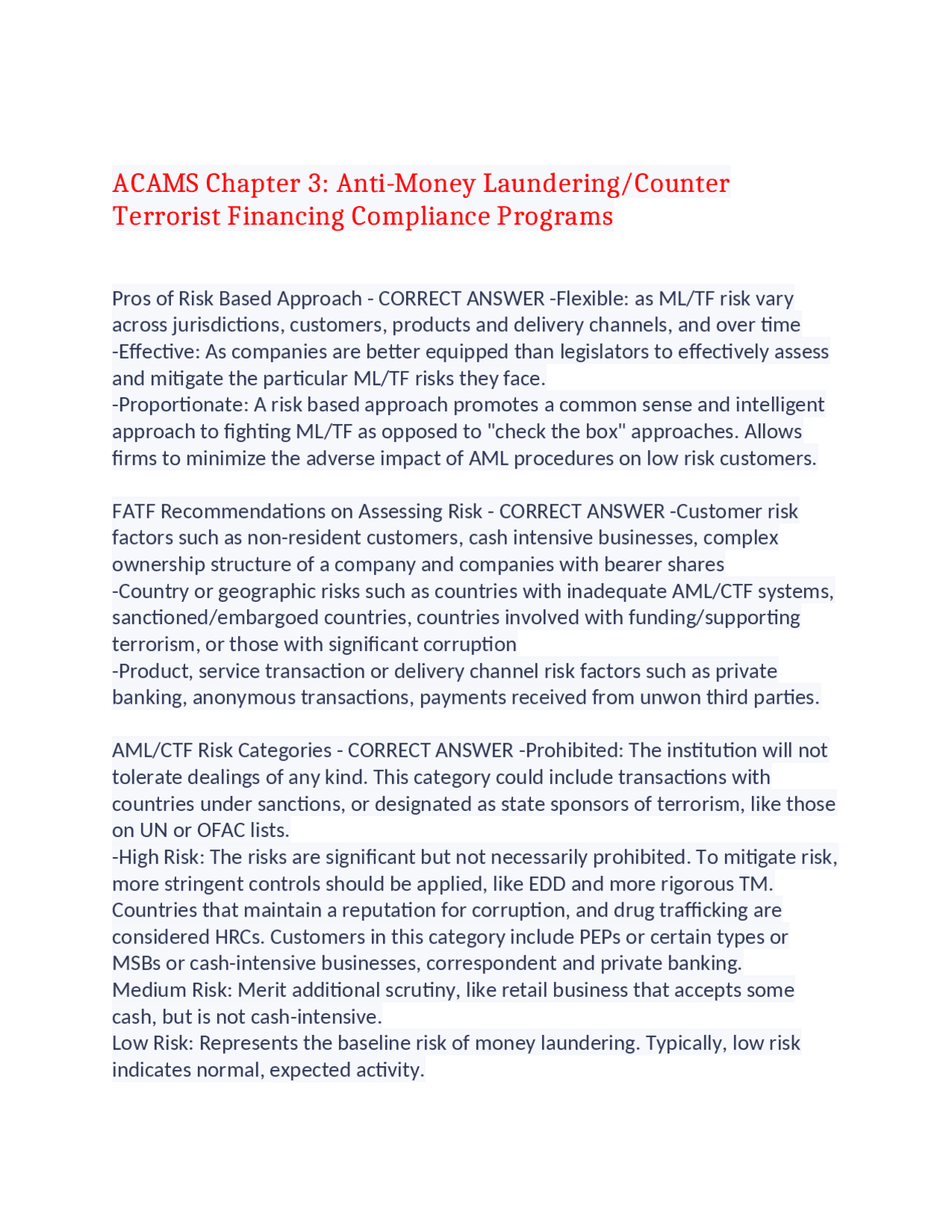 ACAMS Chapter 3 Questions with Verified Answers,100% CORRECT | Exams ...