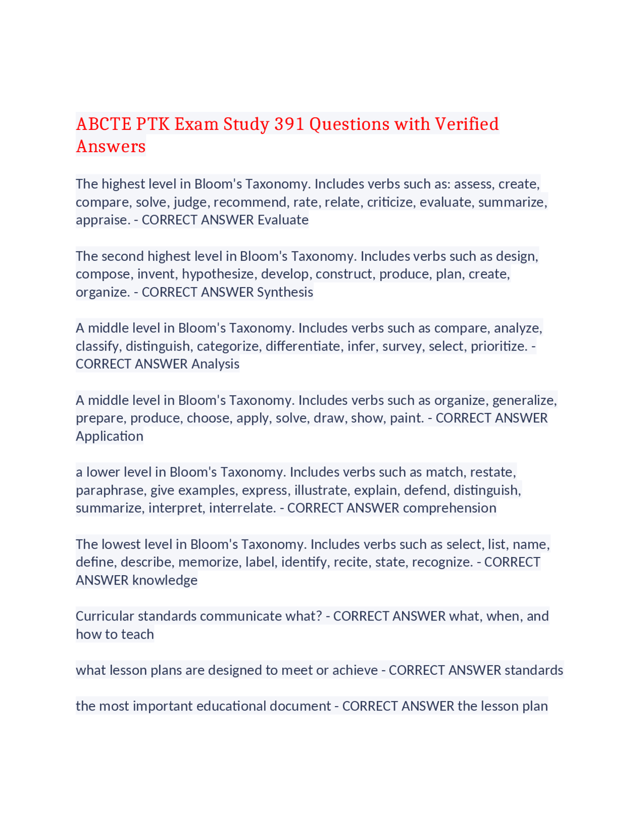 ABCTE PTK Exam Study 391 Questions with Verified Answers,100% CORRECT ...