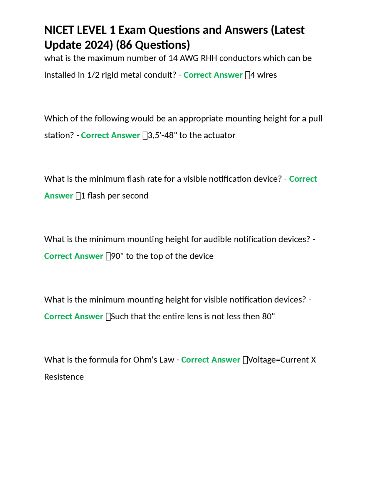 NICET LEVEL 1 Exam Questions and Answers (Latest Update 2024) (86 ...