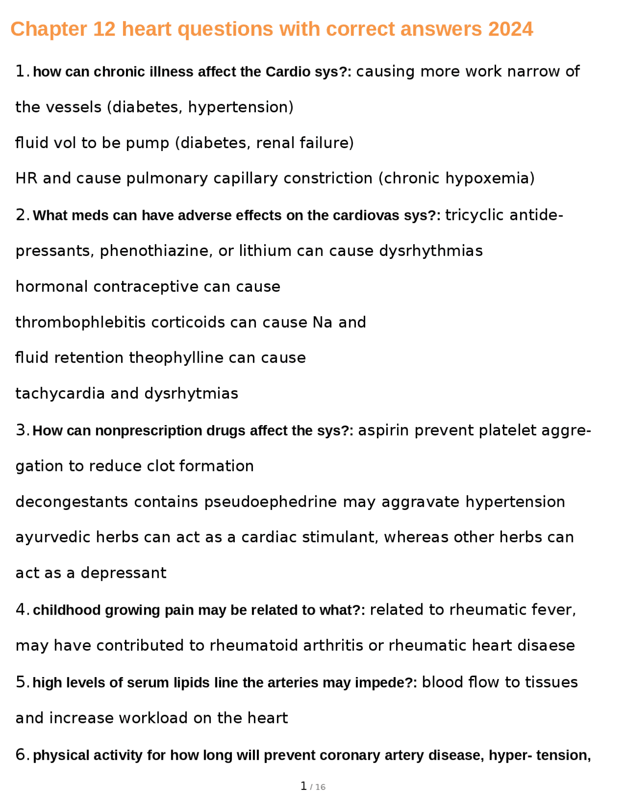 Chapter 12 heart questions with correct answers 2024 | Exams Nursing ...