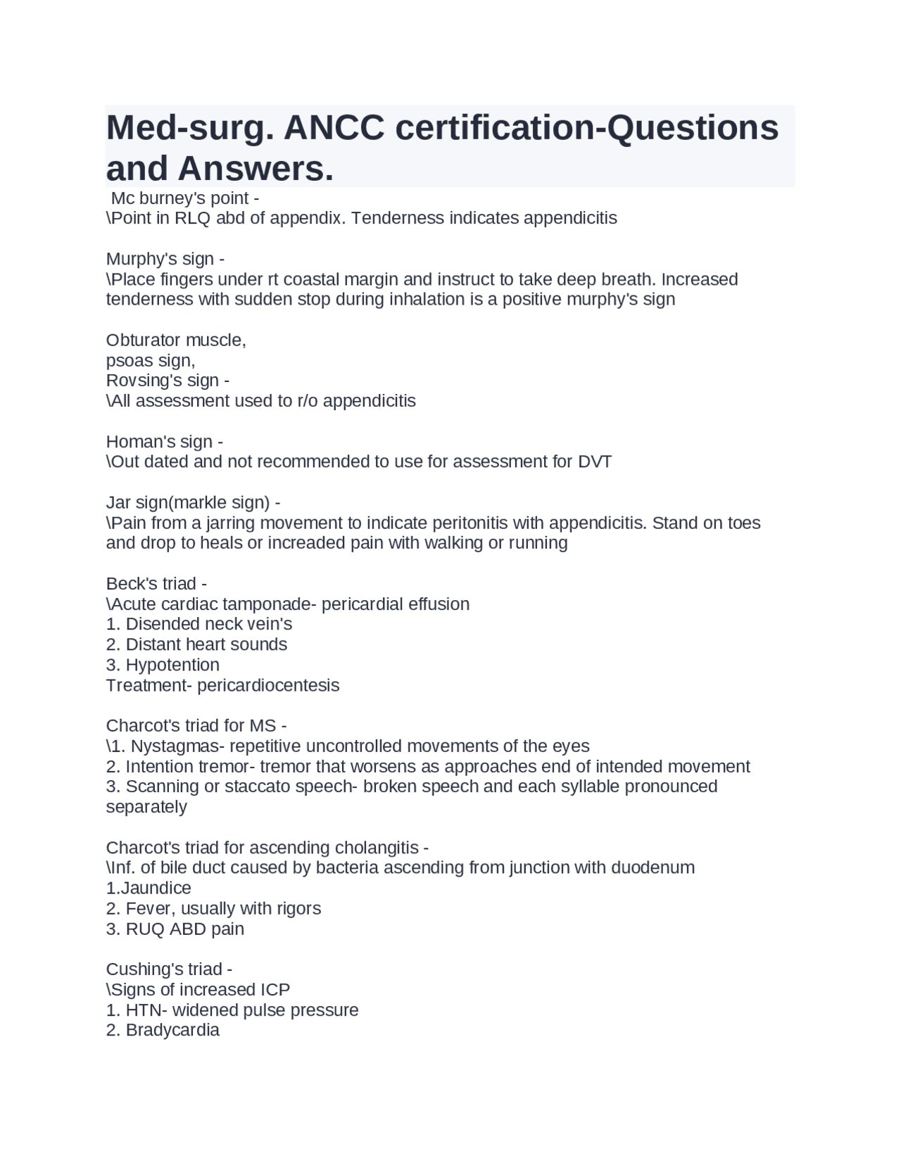 Med-surg. ANCC certification-Questions and Answers. | Exams Nursing ... Med-surg. ANCC certification-Questions and Answers. | Exams Nursing ...