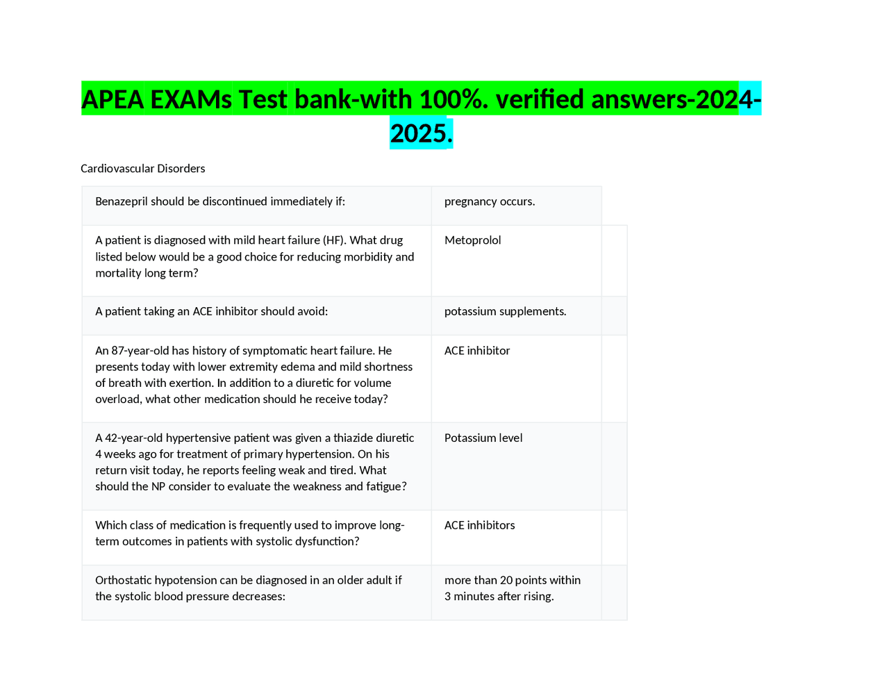 APEA EXAMs Test bank-with 100%. verified answers-2024-2025.docx | Exams ...