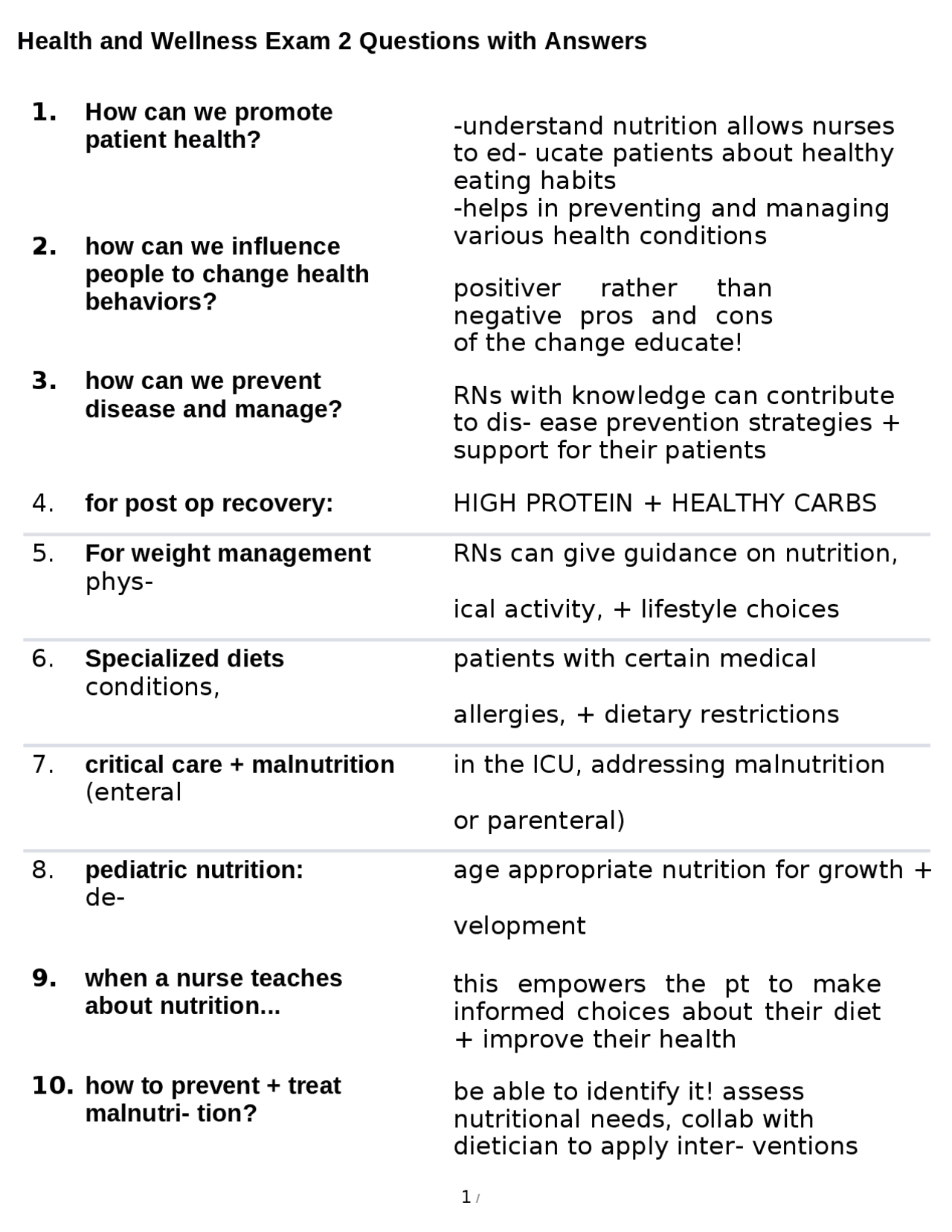 Health and Wellness Exam 2 Questions with Answers | Exams Nursing | Docsity
