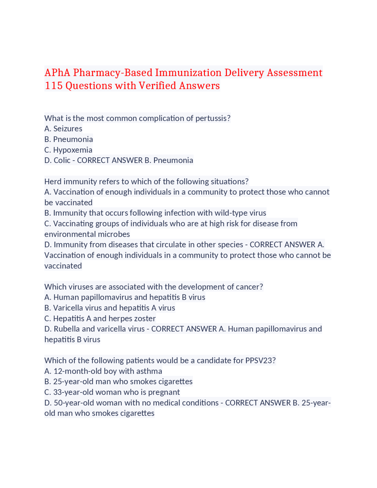 APhA Pharmacy Questions with Verified Answers,100% CORRECT | Exams ...