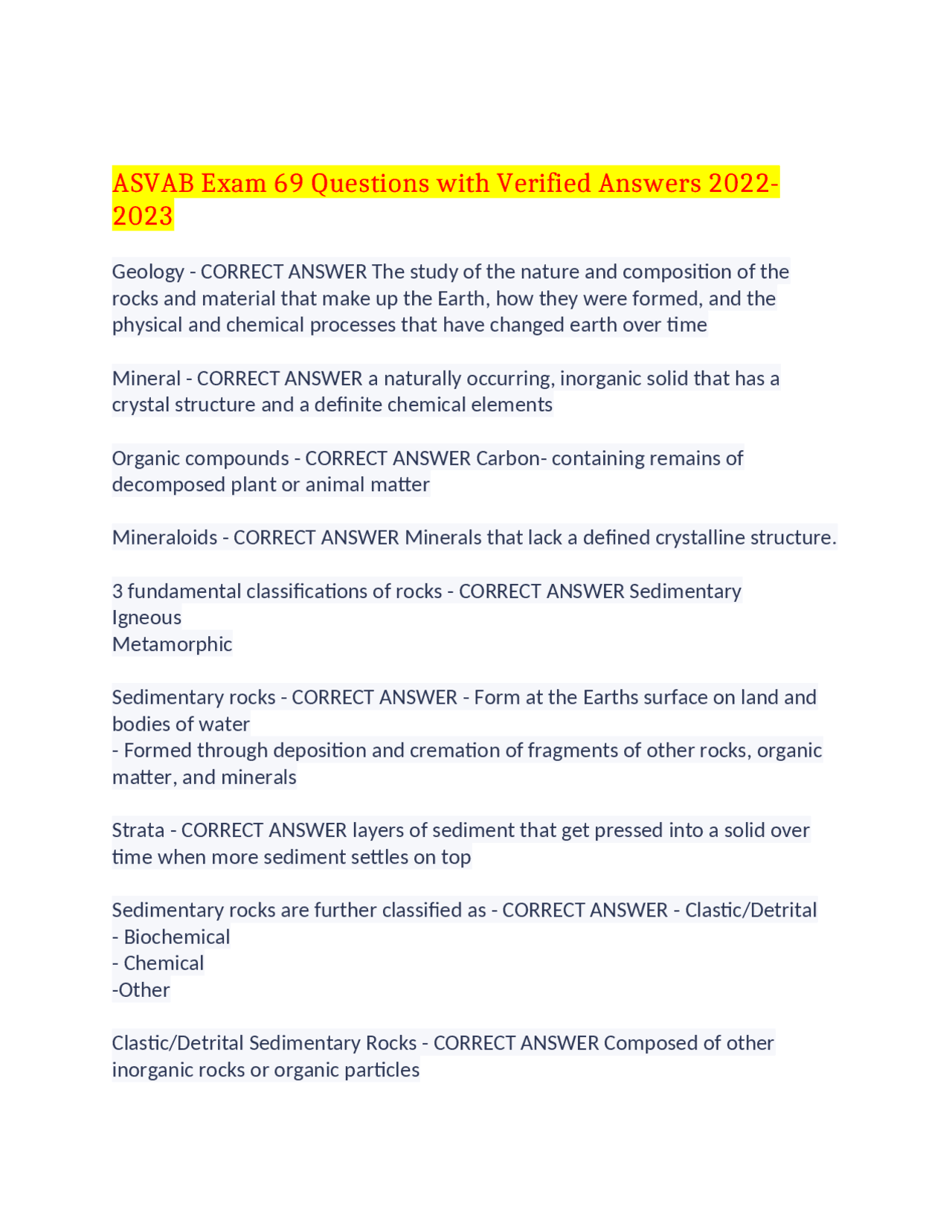 ASVAB Exam 69 Questions with Verified Answers 2024,100% CORRECT | Exams ...