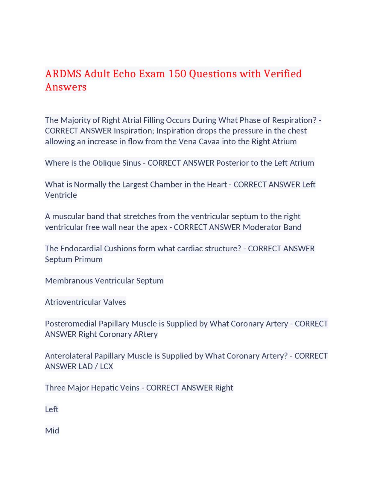 Cardiac Anatomy and Physiology | Exams Nursing | Docsity