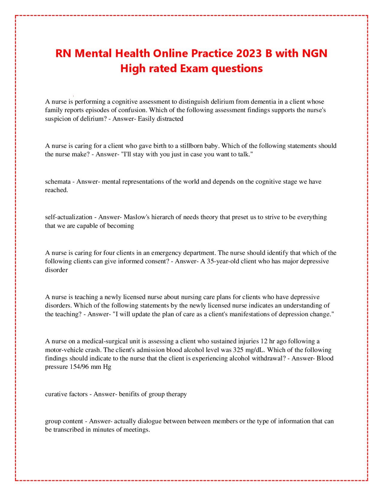 RN Mental Health Online Practice 2023 B with NGN High rated Exam ...
