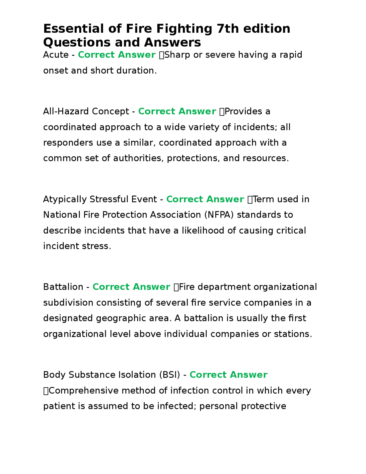 Essential of Fire Fighting 7th edition Questions and Answers | Exams ...