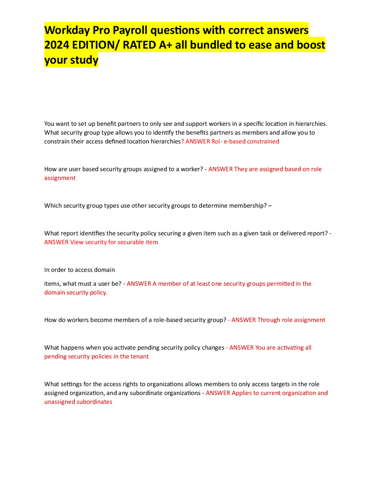 Workday Pro Payroll questions with correct answers | Exams Nursing ...
