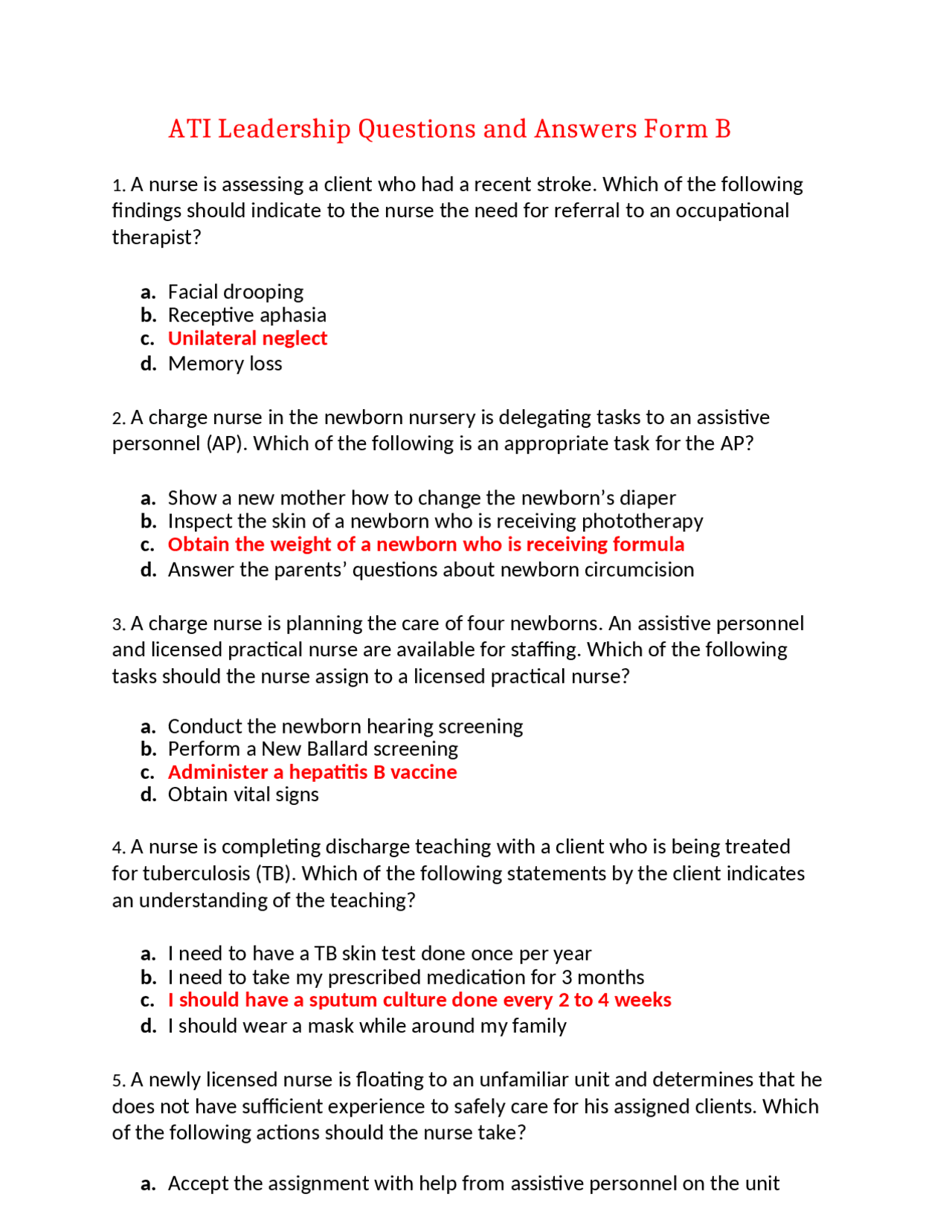 ATI Leadership Form B Questions with Verified Answers,100% CORRECT ...
