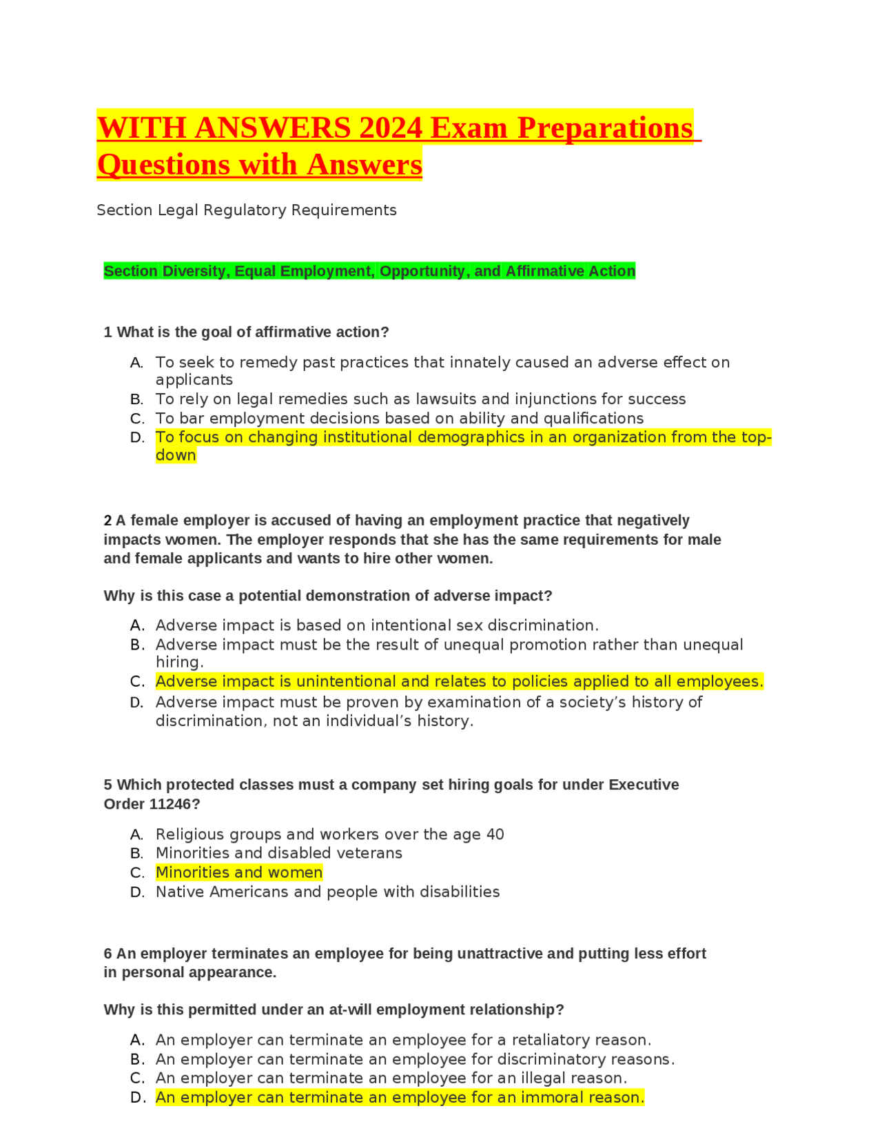 WITH ANSWERS 2024 Exam Preparations Questions with Answers | Exams ...
