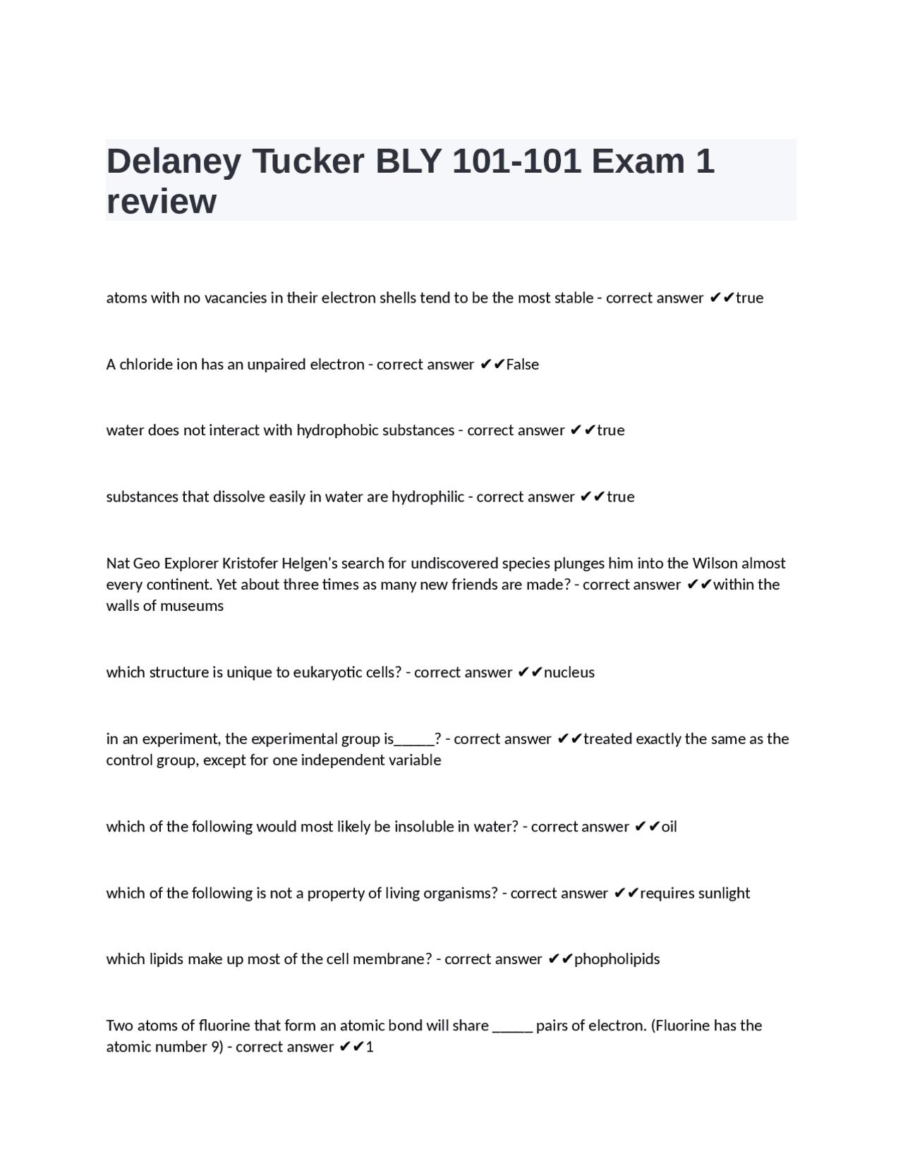 Delaney Tucker BLY 101-101 Exam 1 review updated to pass | Exams ...