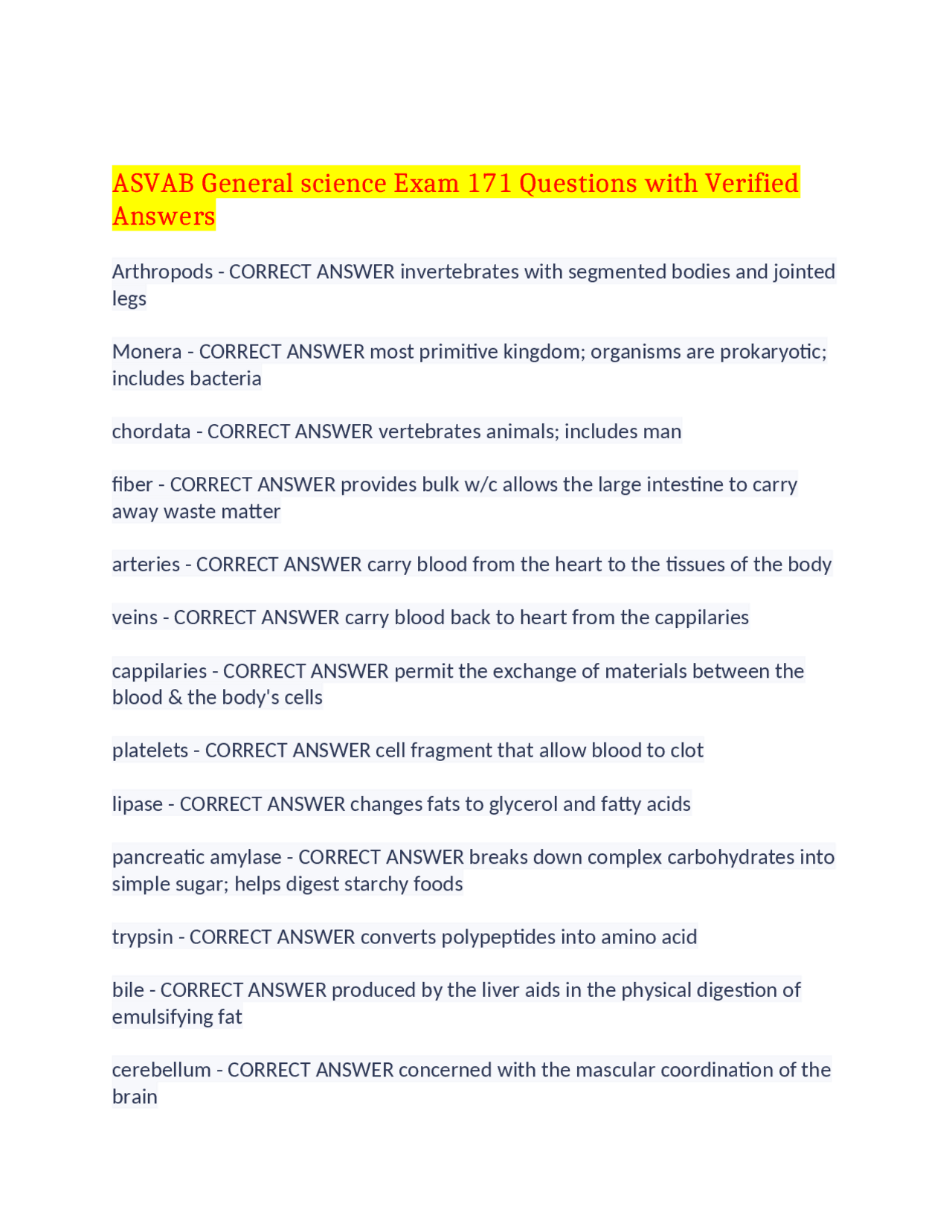 ASVAB General science Exam 171 Questions with Verified Answers,100% ...