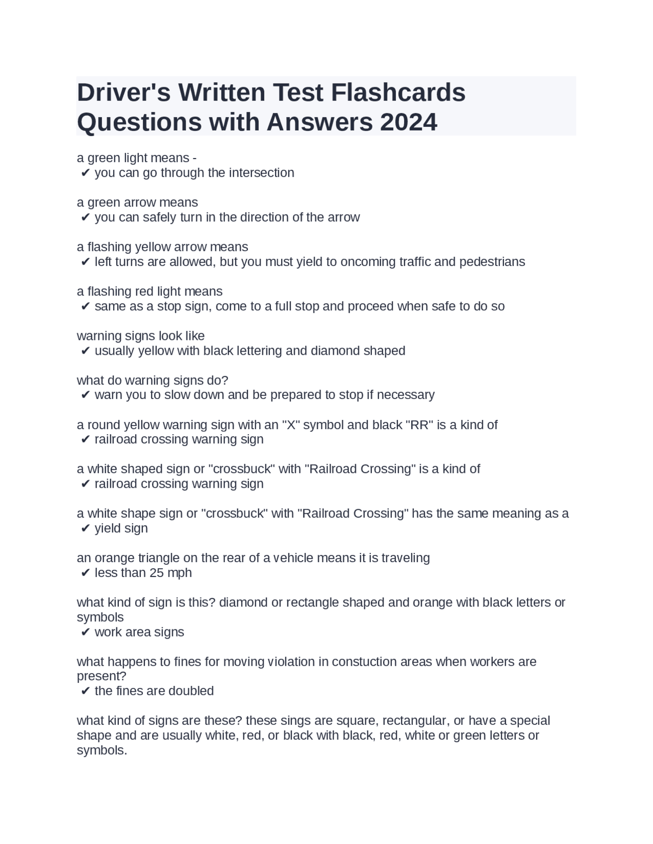 Driver's Written Test Flashcards Questions with Answers 2024 | Exams ...