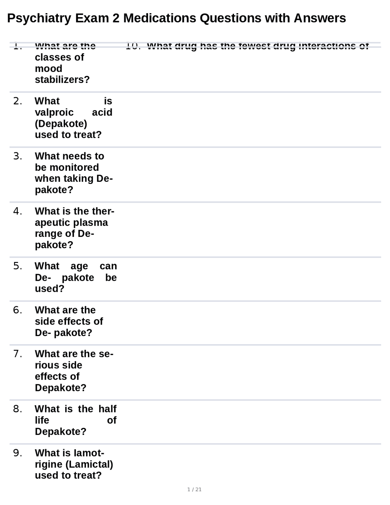 Psychiatry Exam 2 Medications Questions with Answers | Exams Psychiatry ...