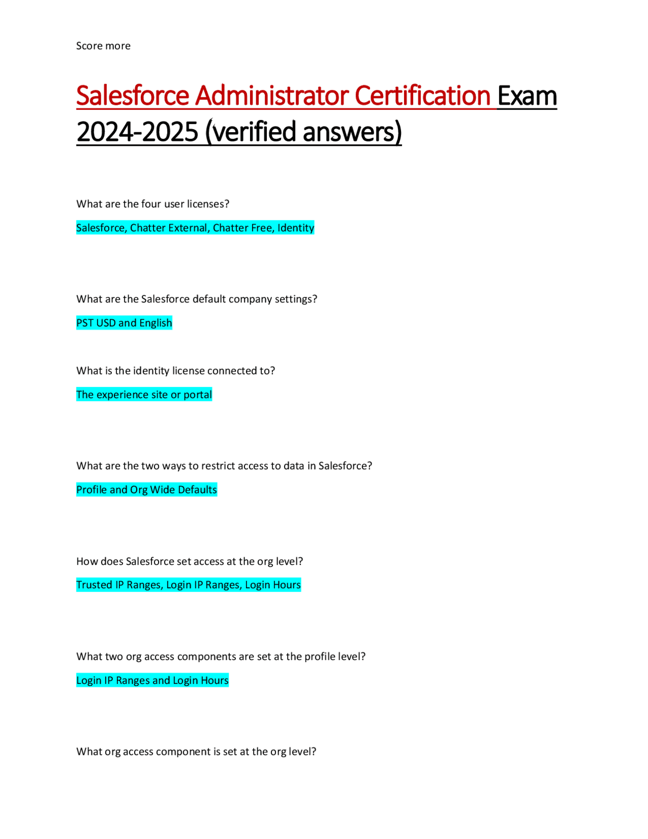 Salesforce Administrator Certification Exam 2024-2025 (verified answers ...