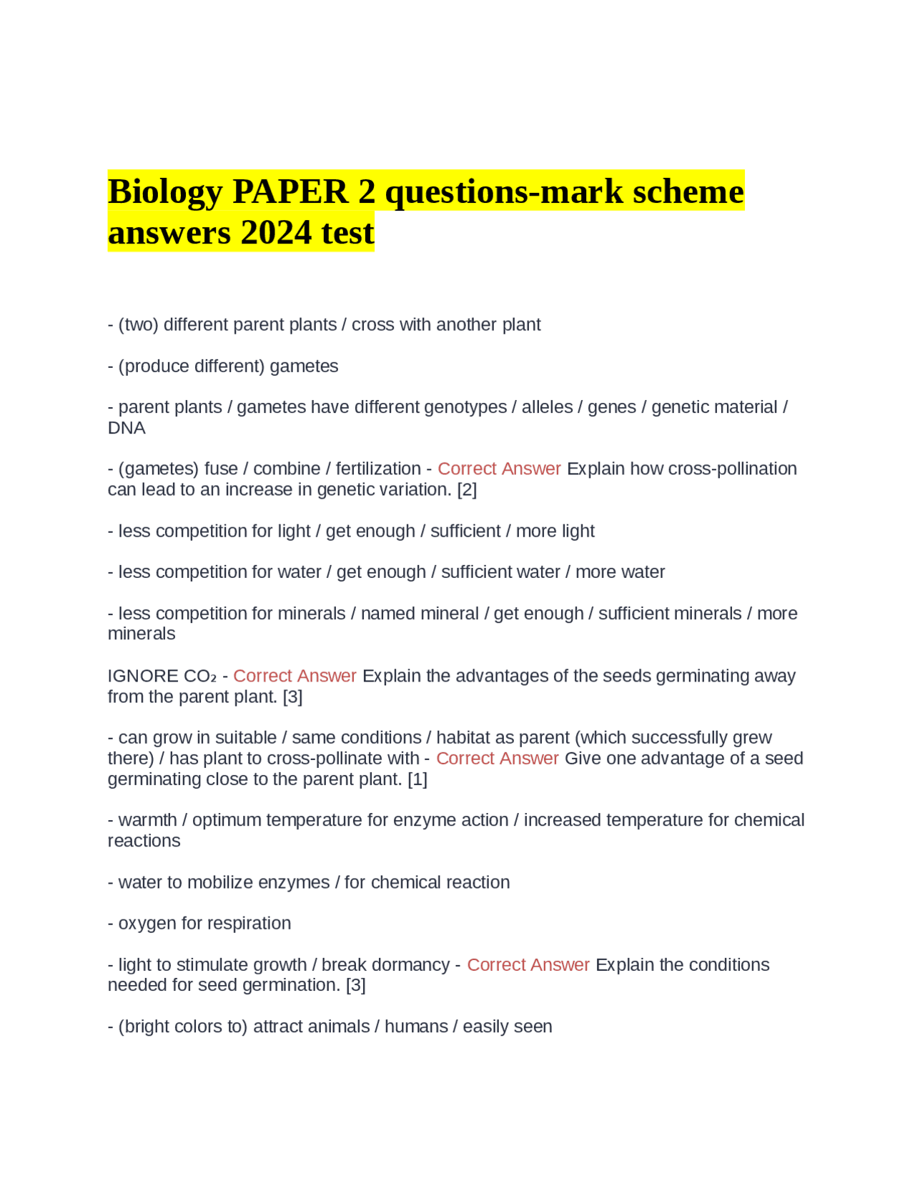 Biology PAPER 2 questions-mark scheme answers 2024 test | Exams ...