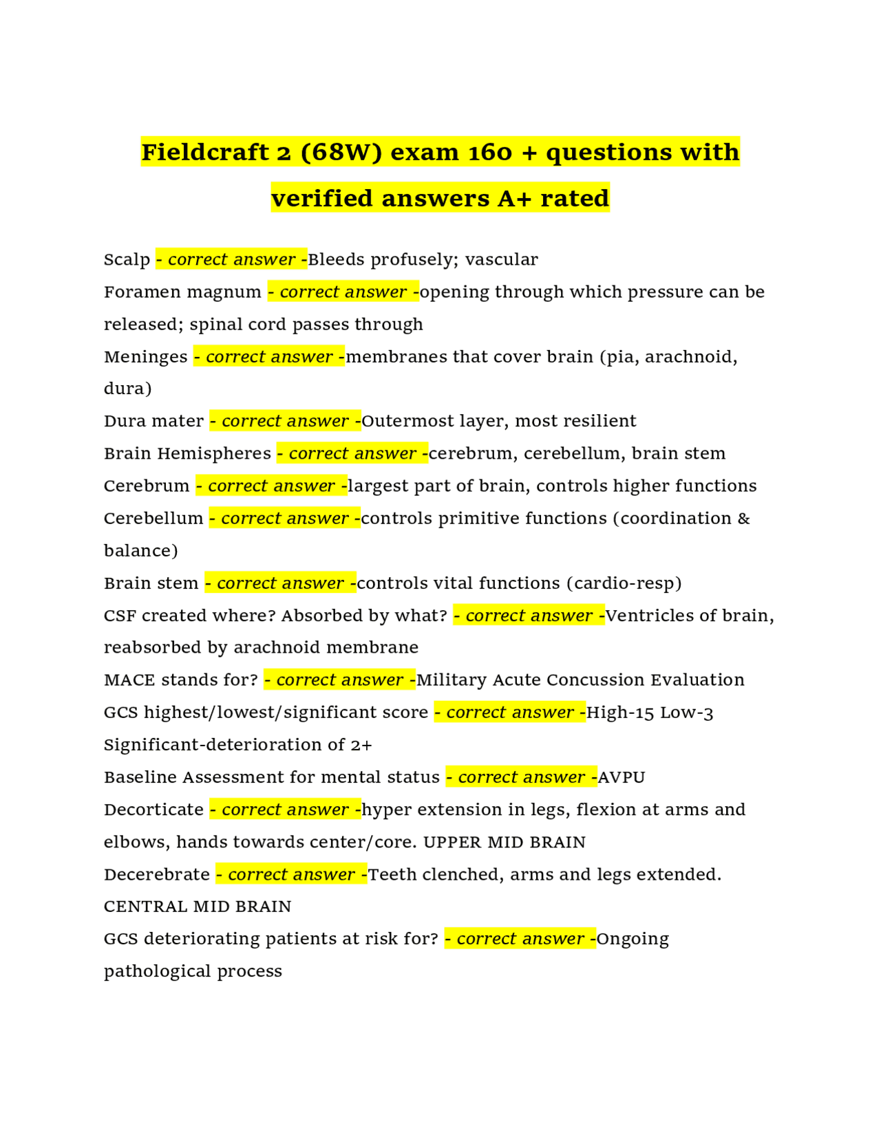 Fieldcraft 2 (68W) exam 160 + questions with verified answers A+ rated ...