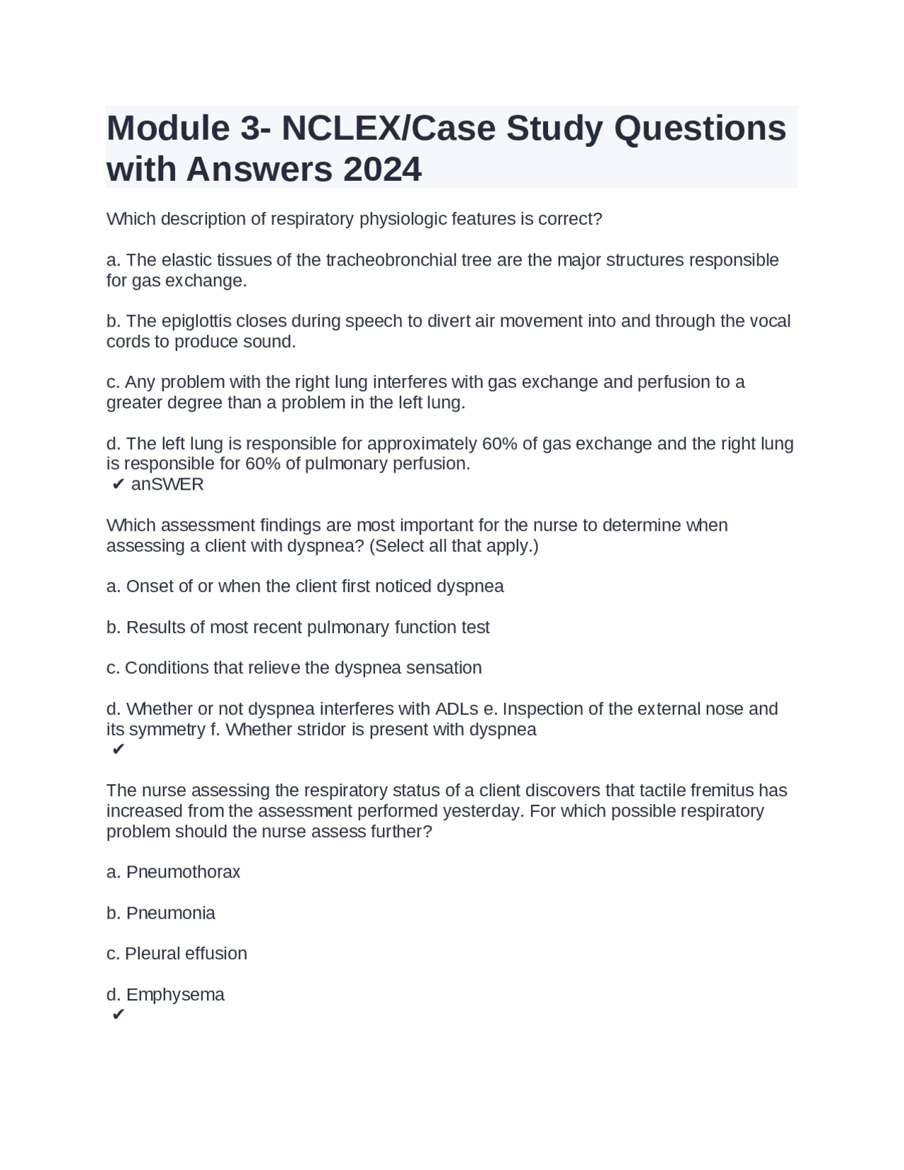 Module 3- NCLEX/Case Study Questions with Answers 2024 | Exams Nursing ...