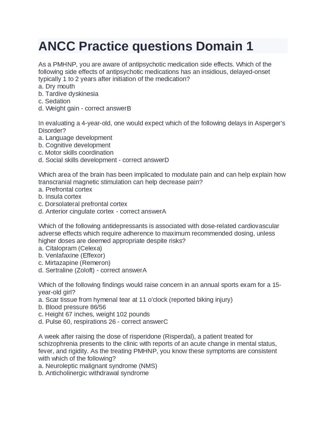ANCC Practice questions DomainANCC Practice questions Domain 1 | Exams ...