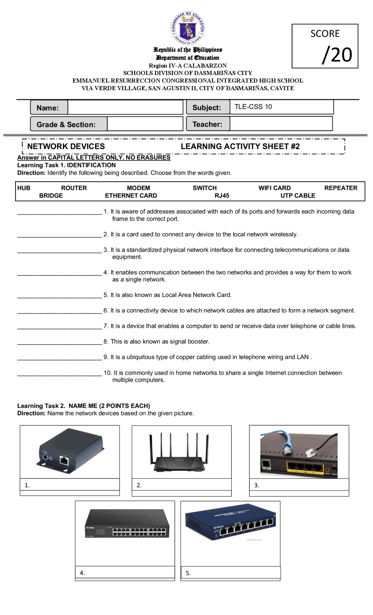 Computer network device | Lecture notes Technology | Docsity