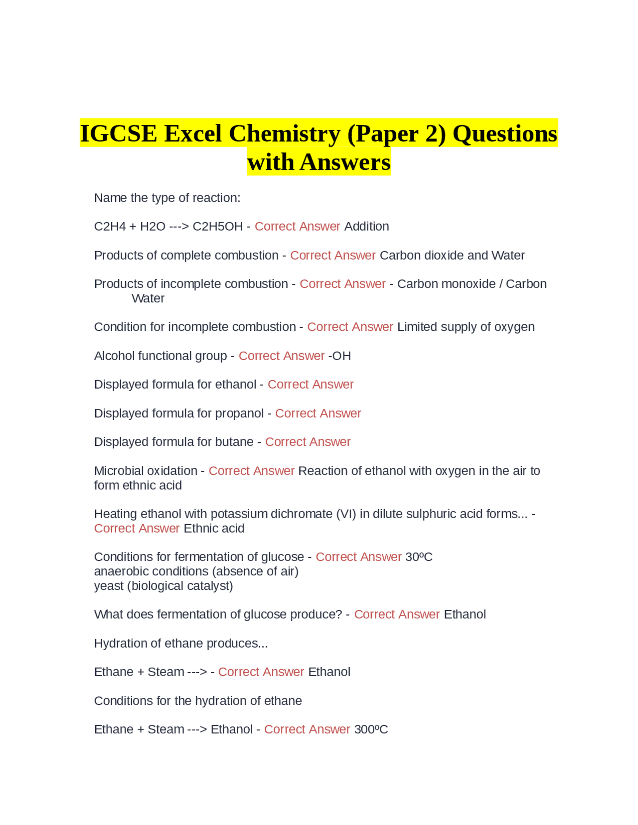 Igcse Excel Chemistry Paper 2 Questions With Answers Exams