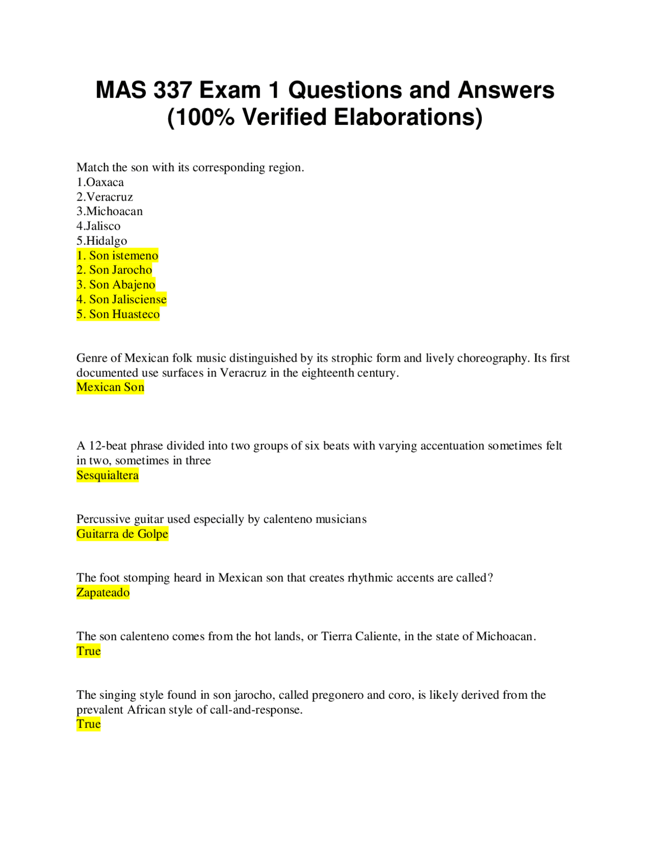 MAS 337 Exam 1 Questions and Answers (100% Verified Elaborations ...