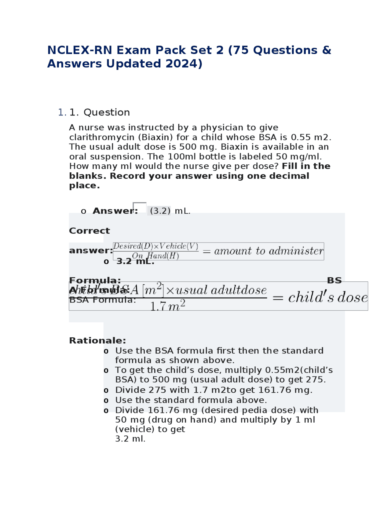 NCLEX-RN Exam Pack Set 2 (75 Questions & Answers Updated 2024) | Exams Nursing | Docsity
