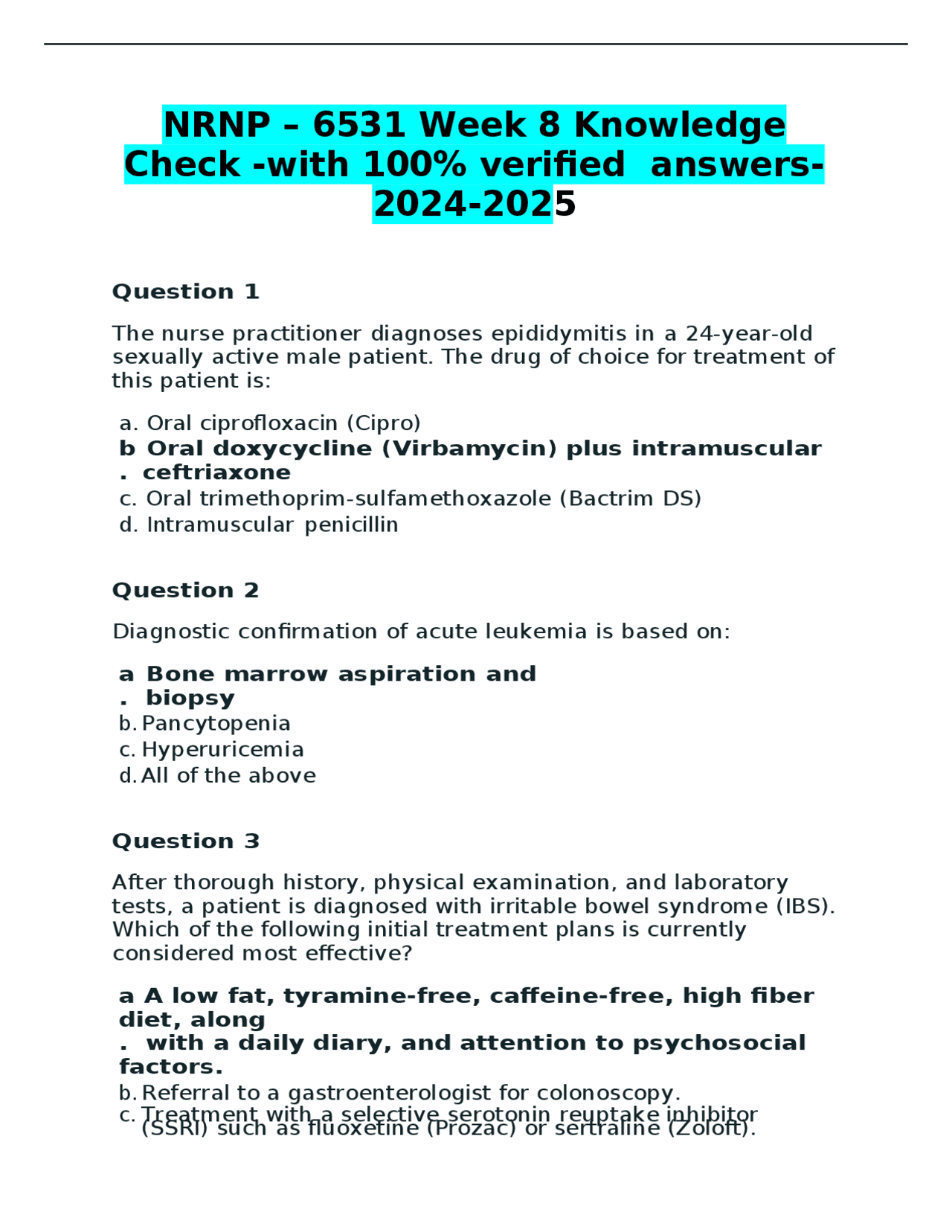 NRNP – 6531 Week 8 Knowledge Check -with 100% verified answers-2024 ...