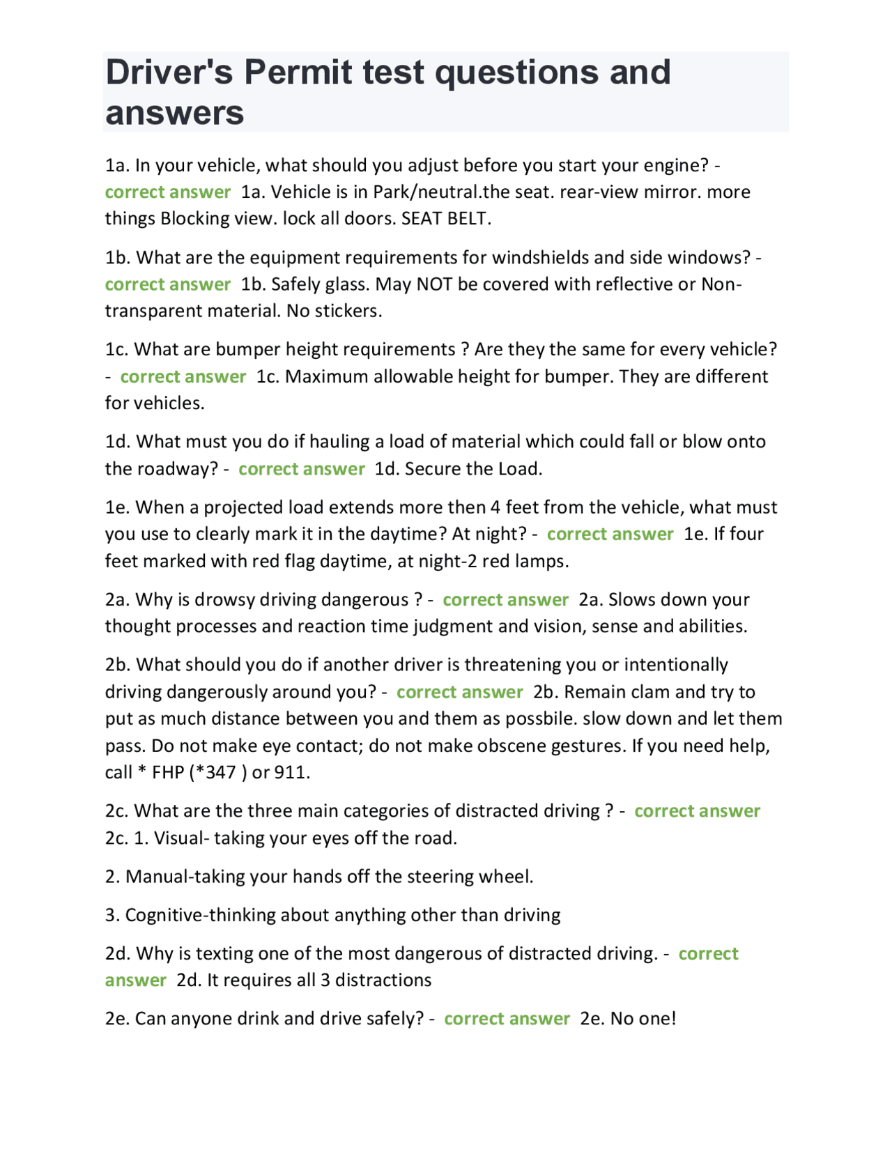 Driver's Permit Test Questions and Answers | Exams Sociology | Docsity