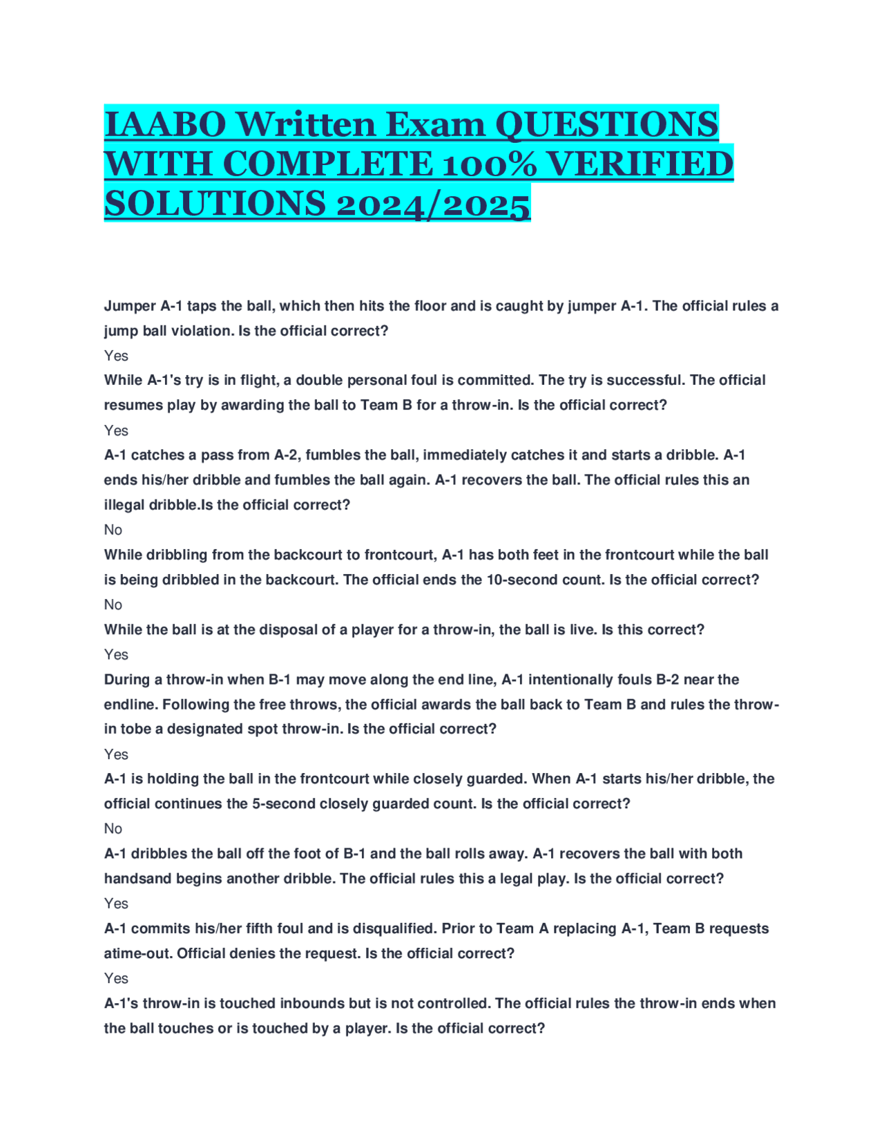 IAABO Written Exam Questions with Verified Solutions | Exams Physical ...