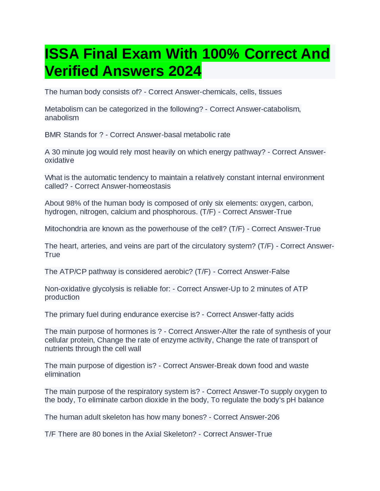 ISSA Final Exam With 100% Correct And Verified Answers 2024 | Exams ...