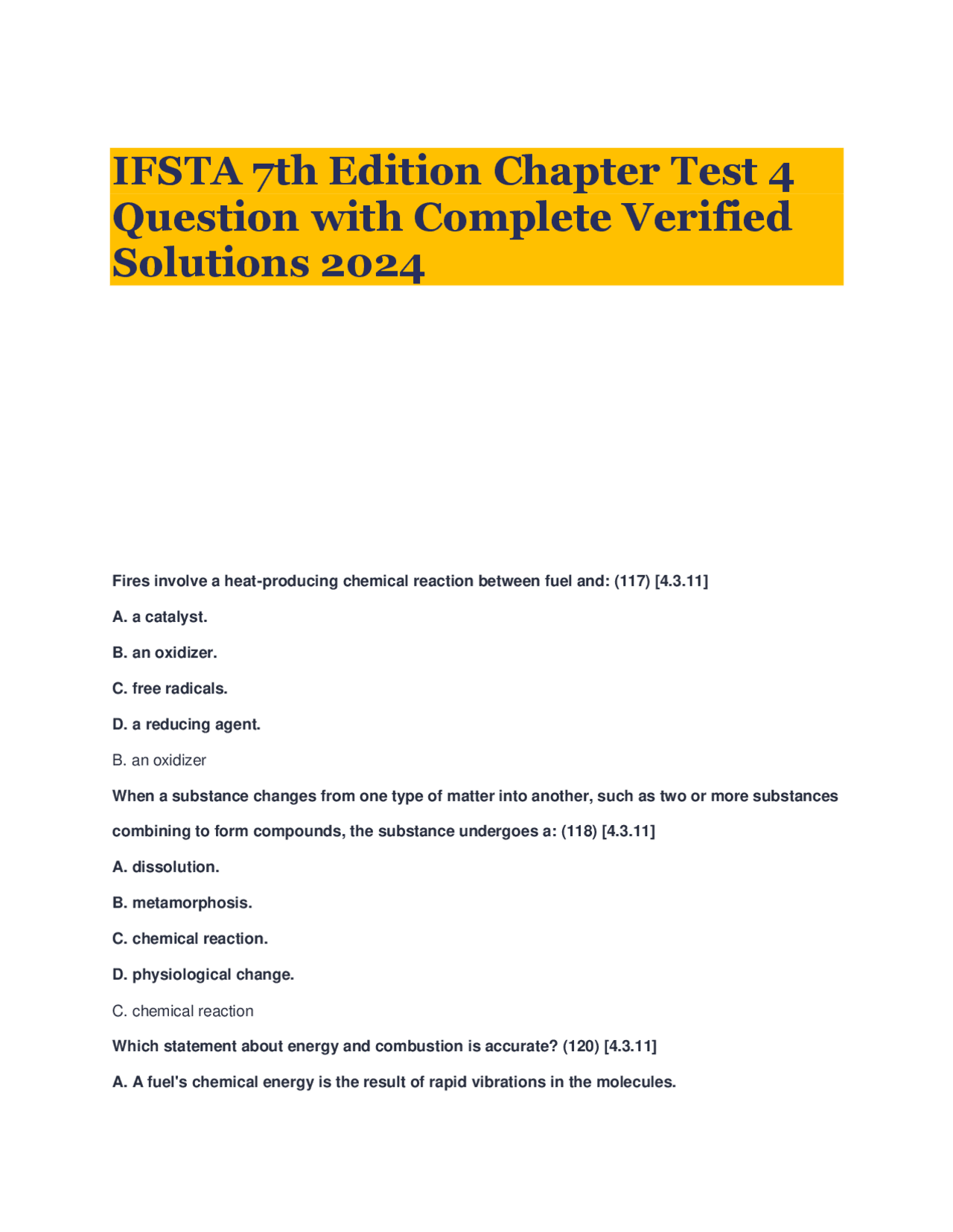 IFSTA 7th Edition Chapter Test 4 Question with Complete Verified ...