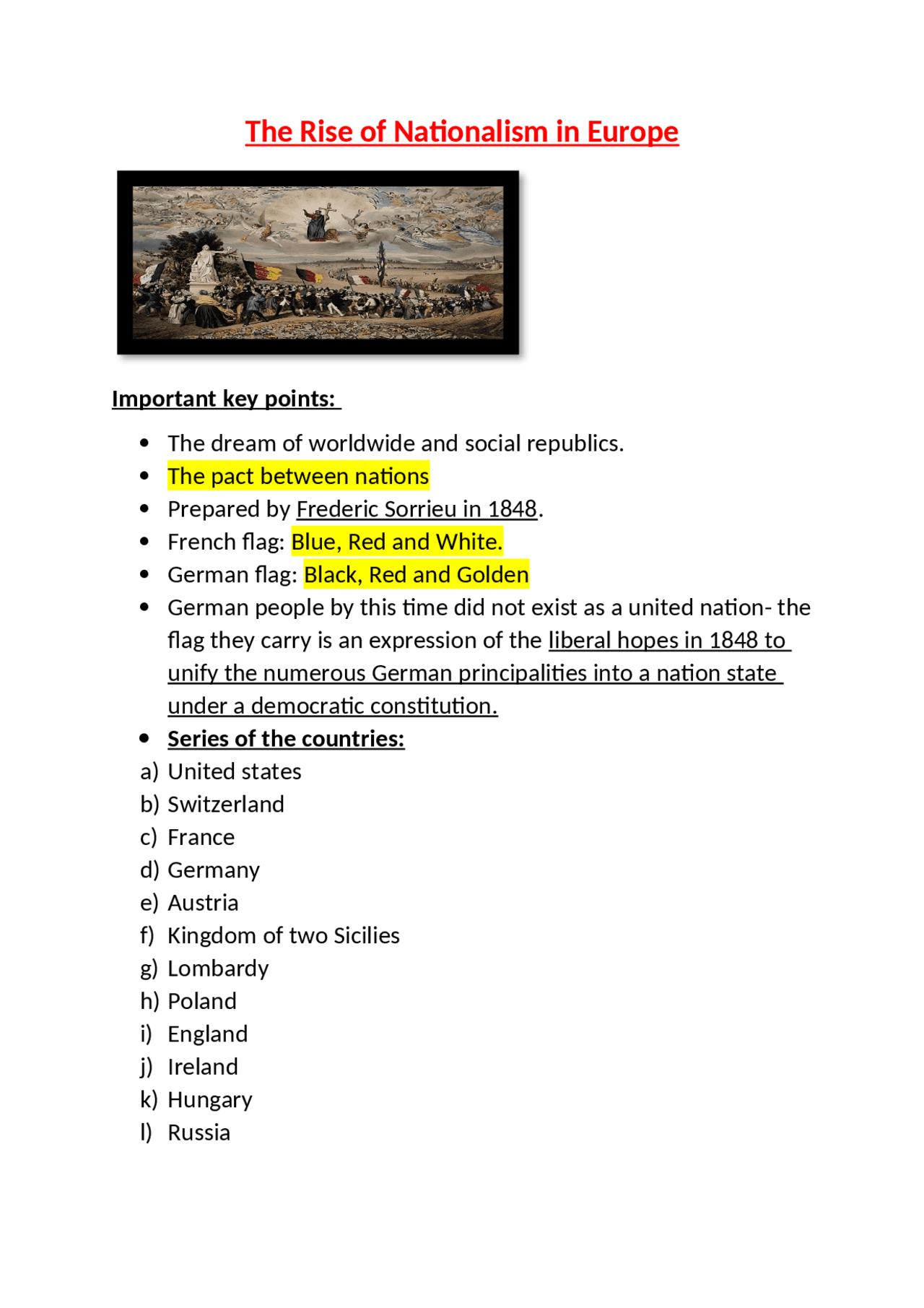 The Rise of Nationalism in Europe | Cheat Sheet History | Docsity