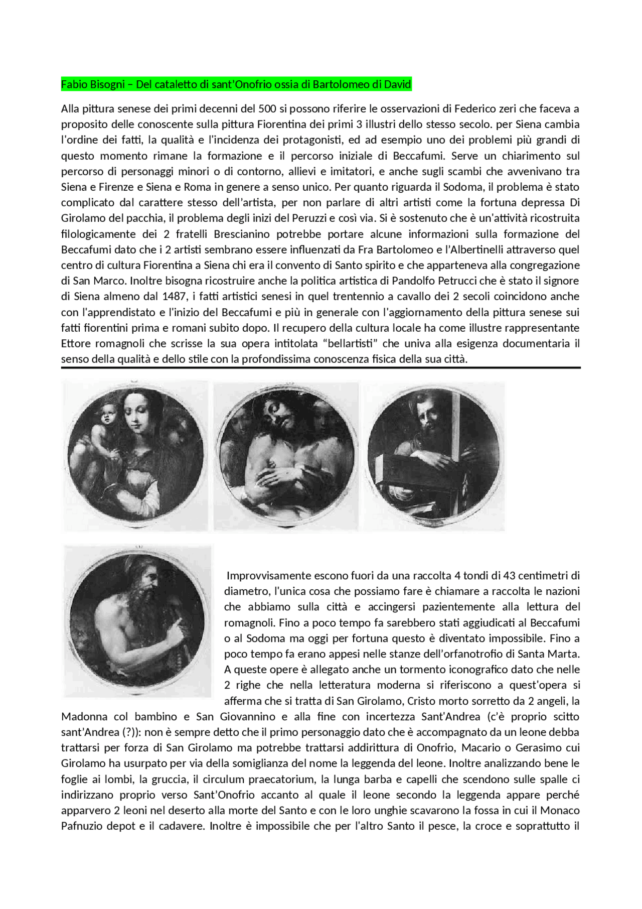 Cataletto di sant'onofrio ossia di bartolomeo di david - fabio bisogni ...