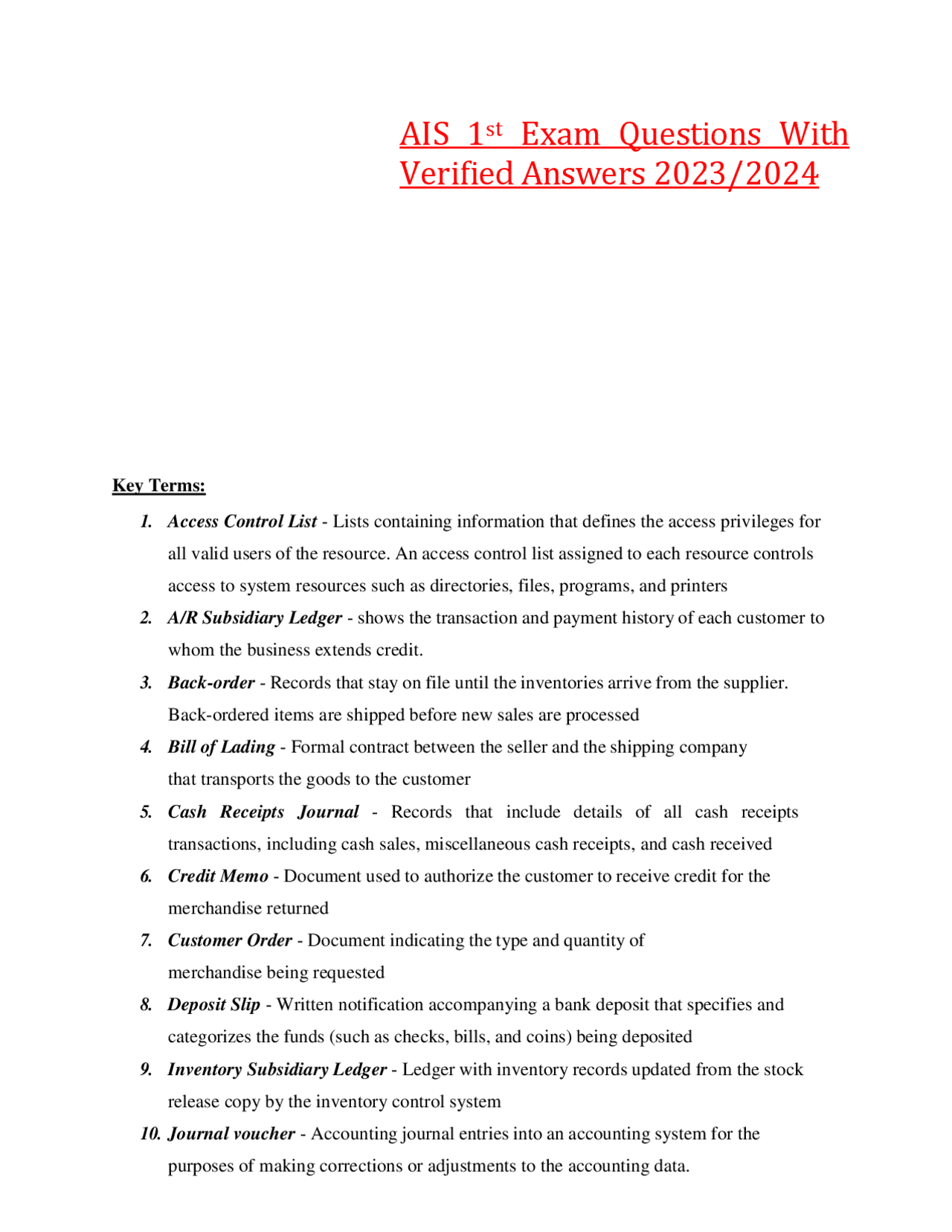 AIS 1st Exam Questions With Verified Answers 2023/2024 | Exams ...