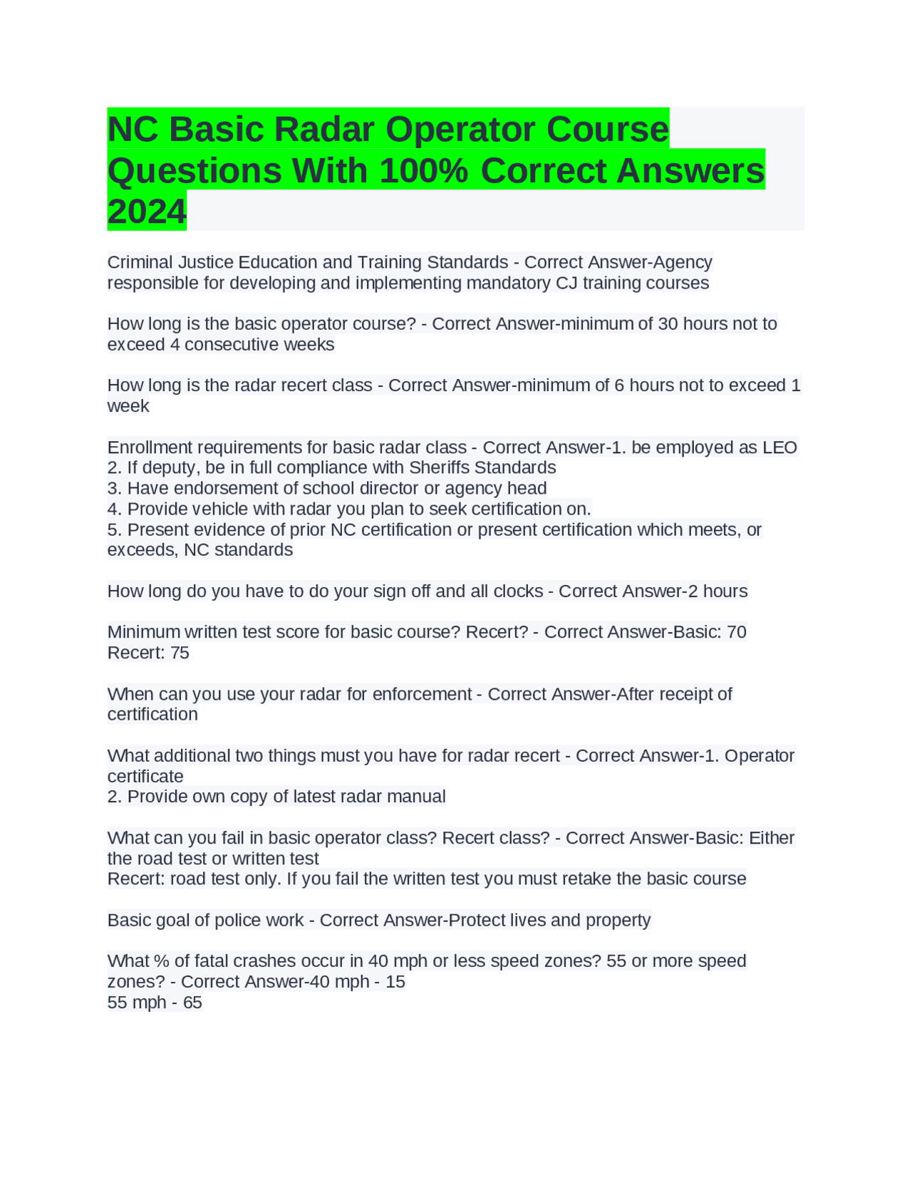 NC Basic Radar Operator Course Questions With 100% Correct Answers 2024 ...
