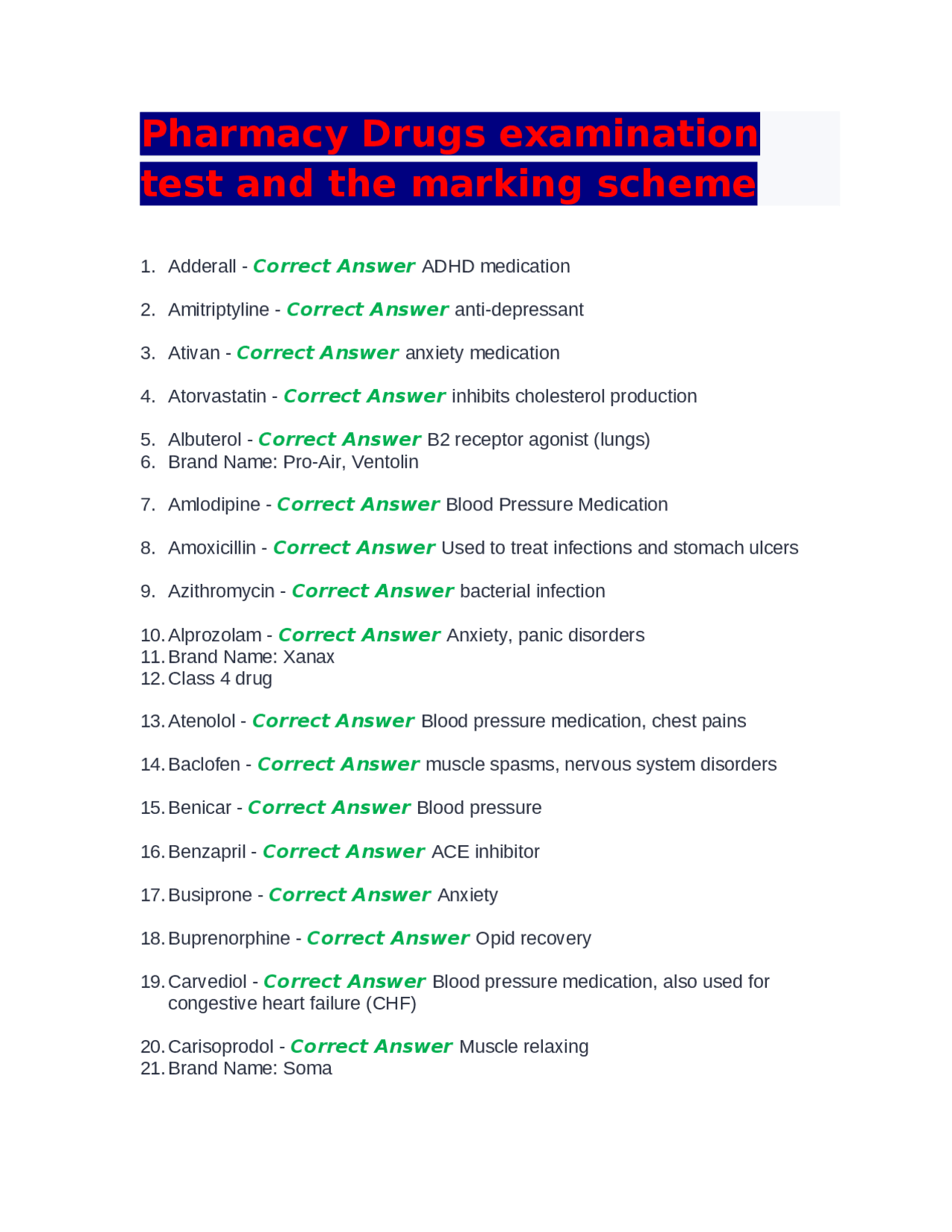 Pharmacy Drugs Examination: Comprehensive Guide | Exams Pharmacy | Docsity